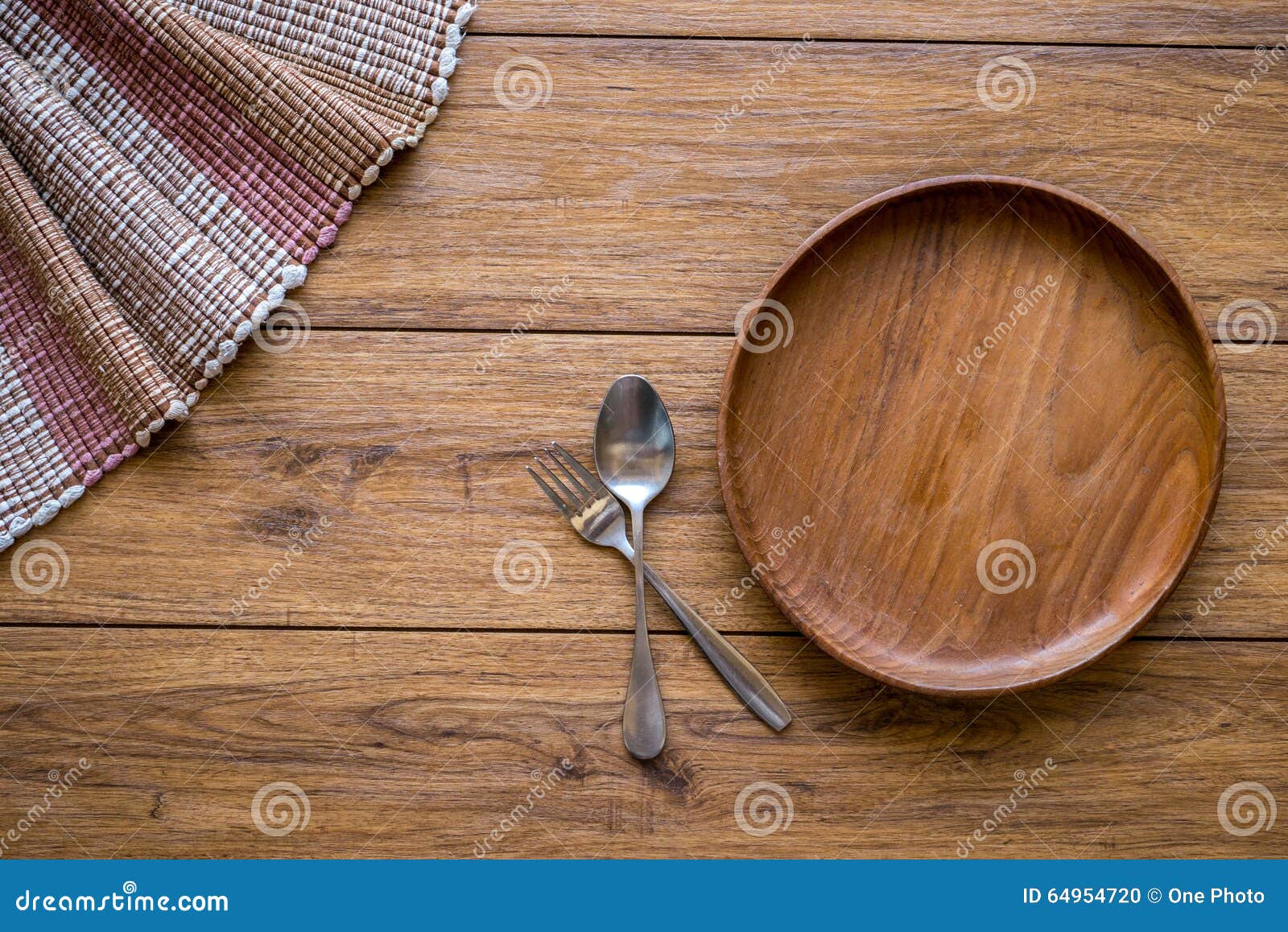 Old Wooden Table with Empty Plate on a Wooden Table and Copyspace Stock ...