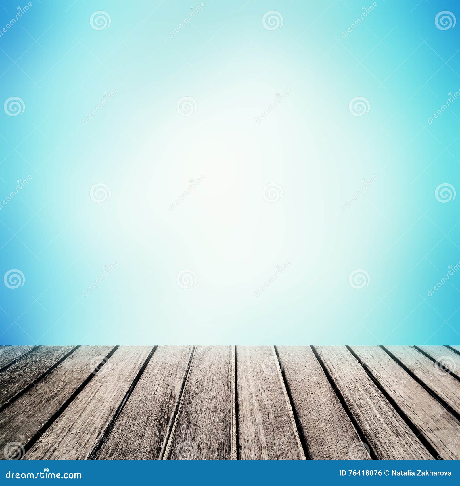 Old Wooden Table in Front Blur Natural Blue Sky Gradient Backdr Stock ...