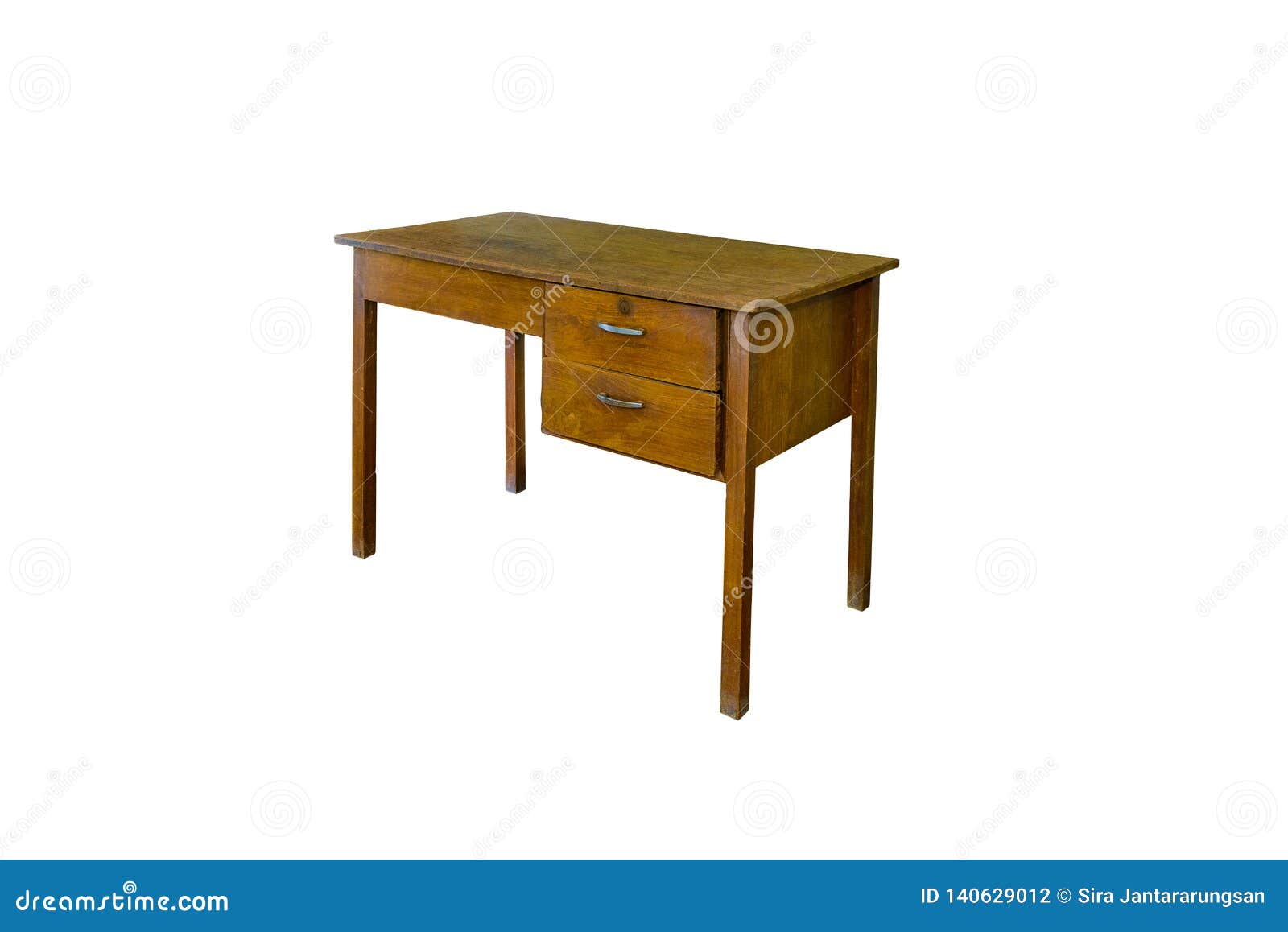 Old Wooden Teacher Table Isolated on White Background Stock Photo ...