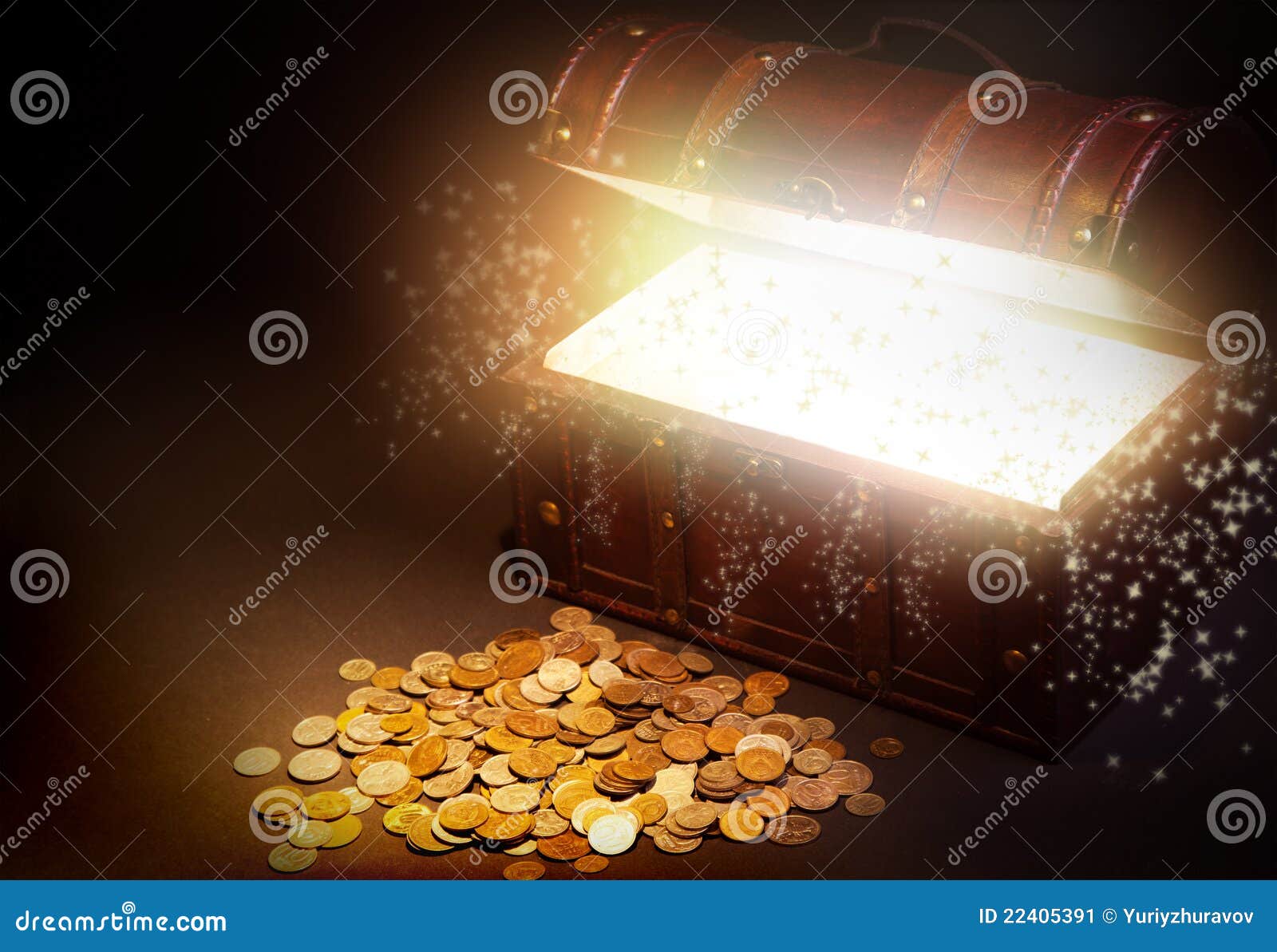 Wooden Treasure Chest With A Magical Wispy Light Coming Out Of T Stock ...