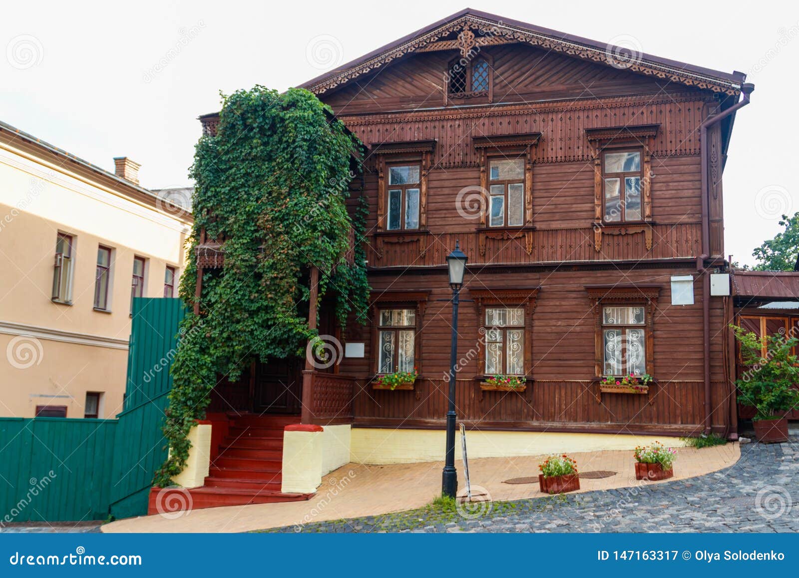 Old wooden two-story house stock image. Image of door - 147163317