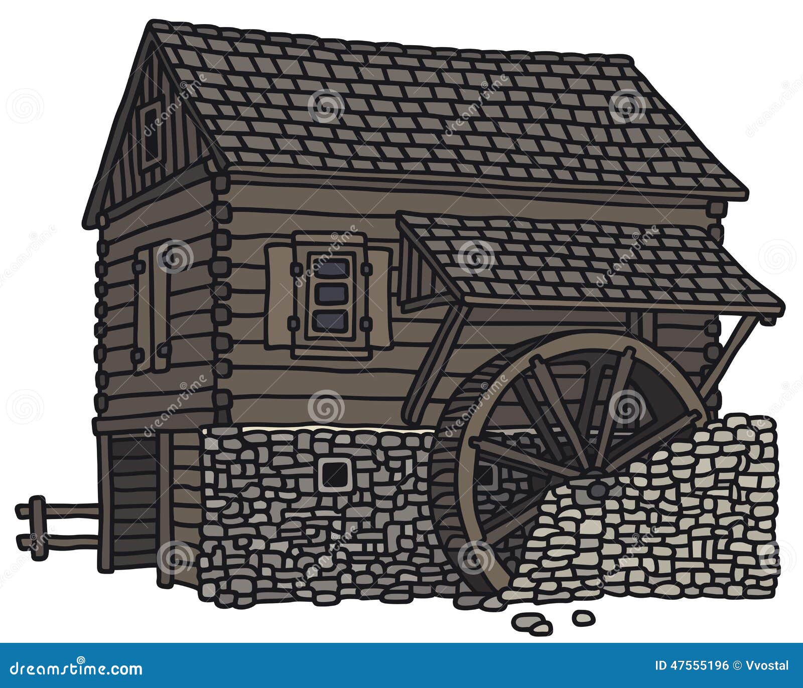 Water Mill House Cartoon Vector | CartoonDealer.com #185356745