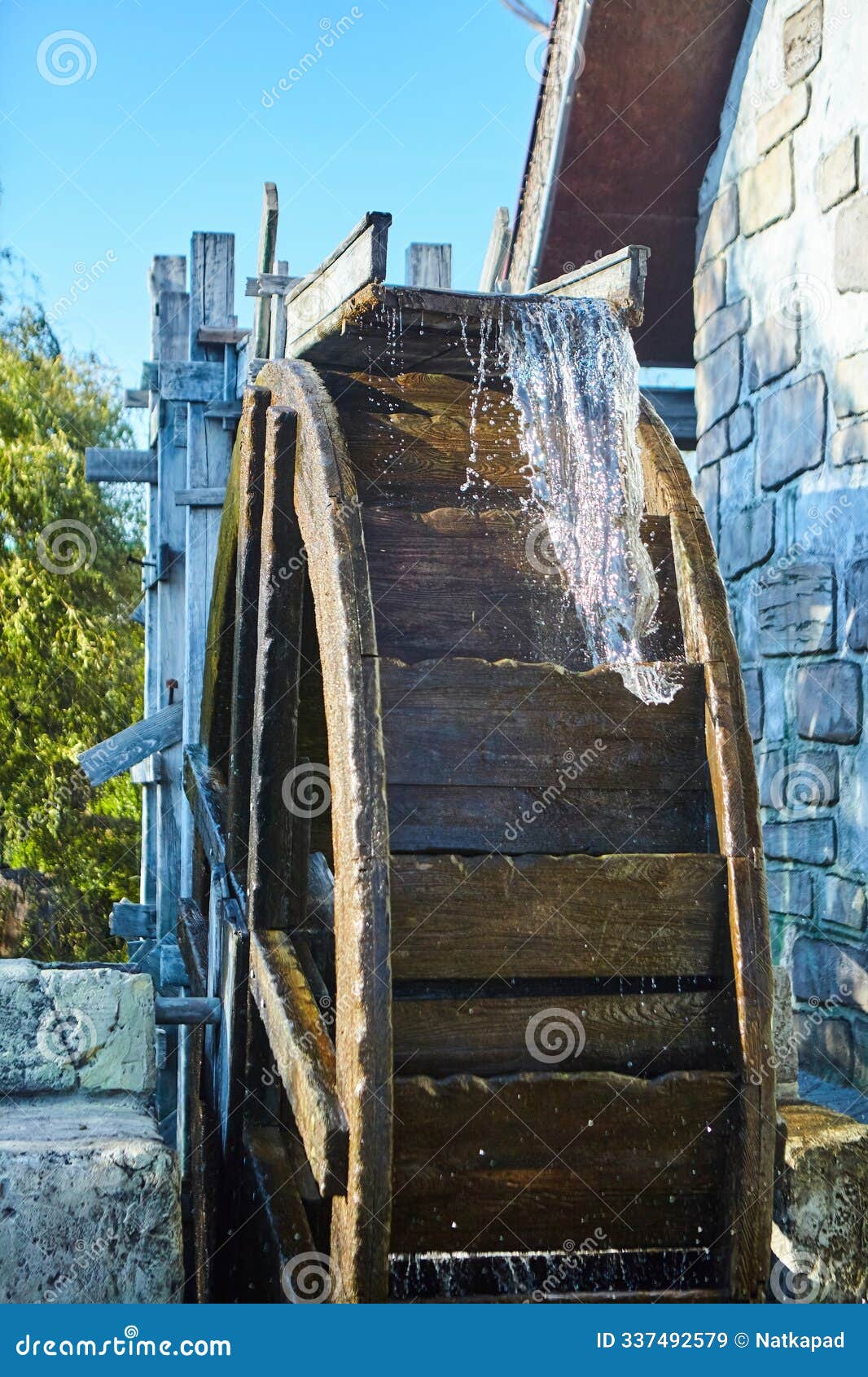 An Old Wooden Water Wheel. Medieval Technology Stock Image - Image of antique, speed: 337492579