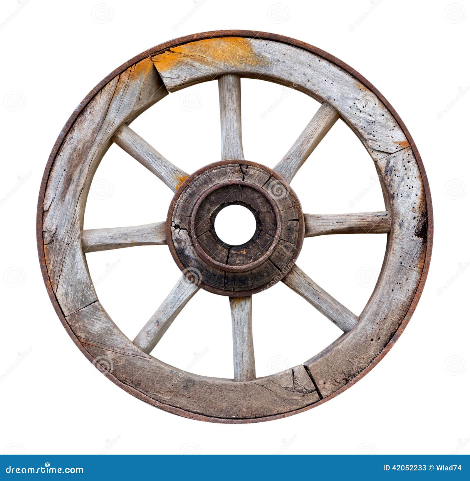 Old Wooden Wheel on White Background Stock Image - Image of vintage ...
