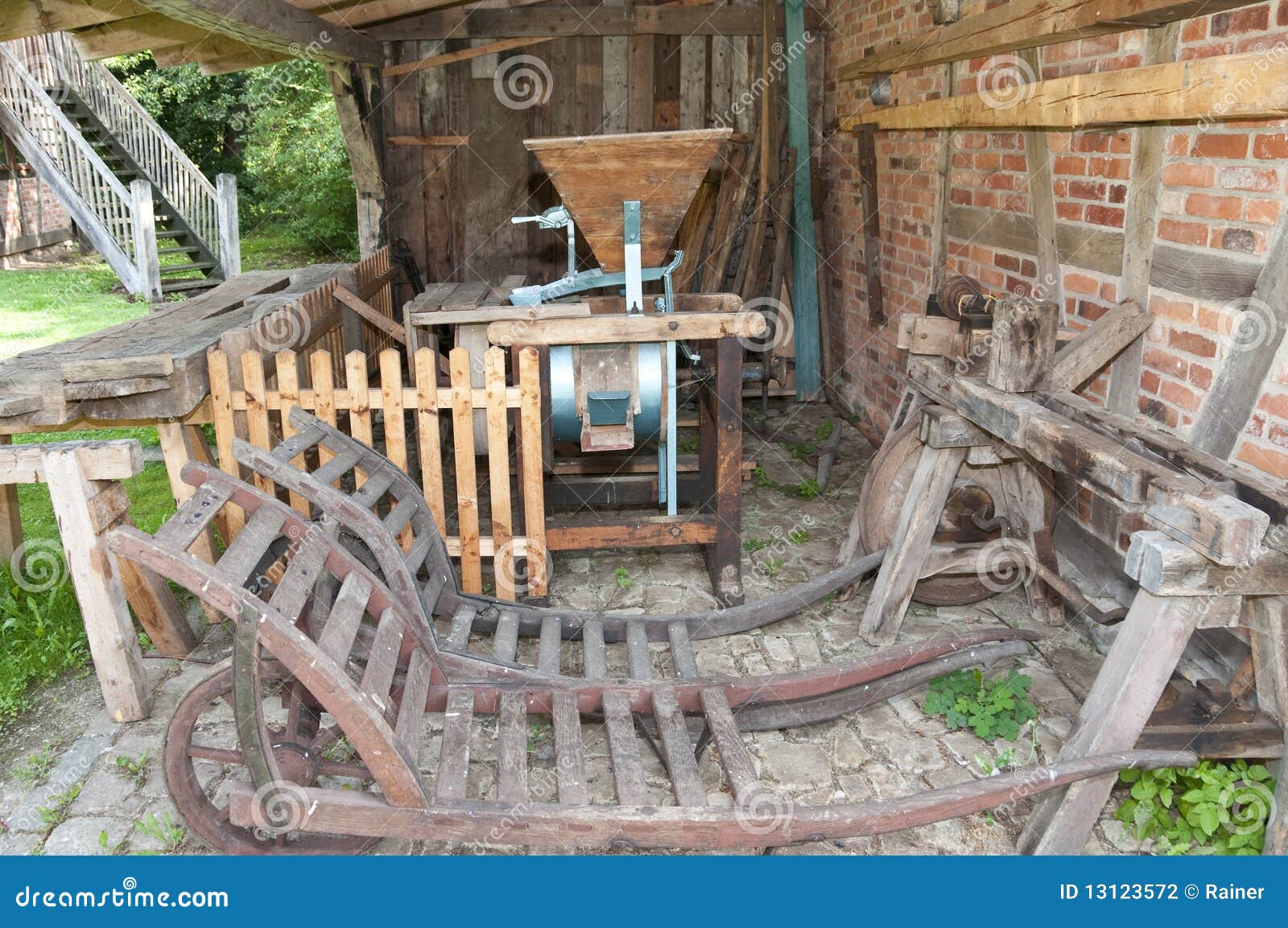 Old wooden wheelbarrow stock photo. Image of vintage - 13123572