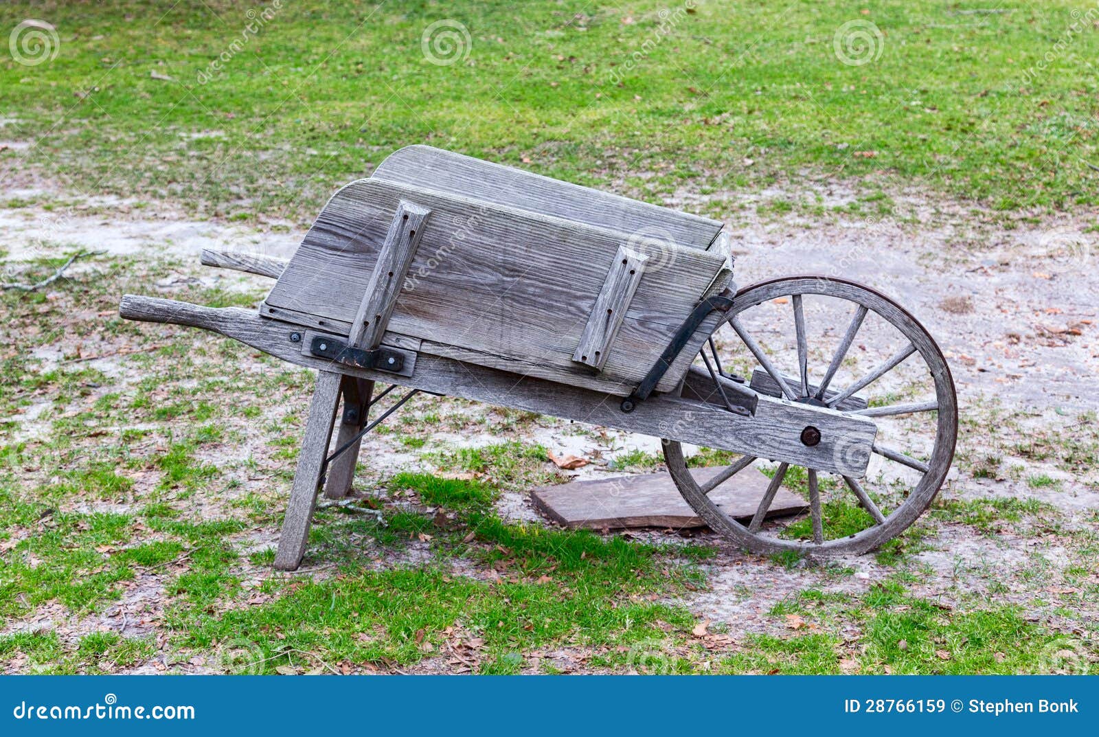 Wooden Wheelbarrow With Wooden Wheel. Traditional Old Transportation ...