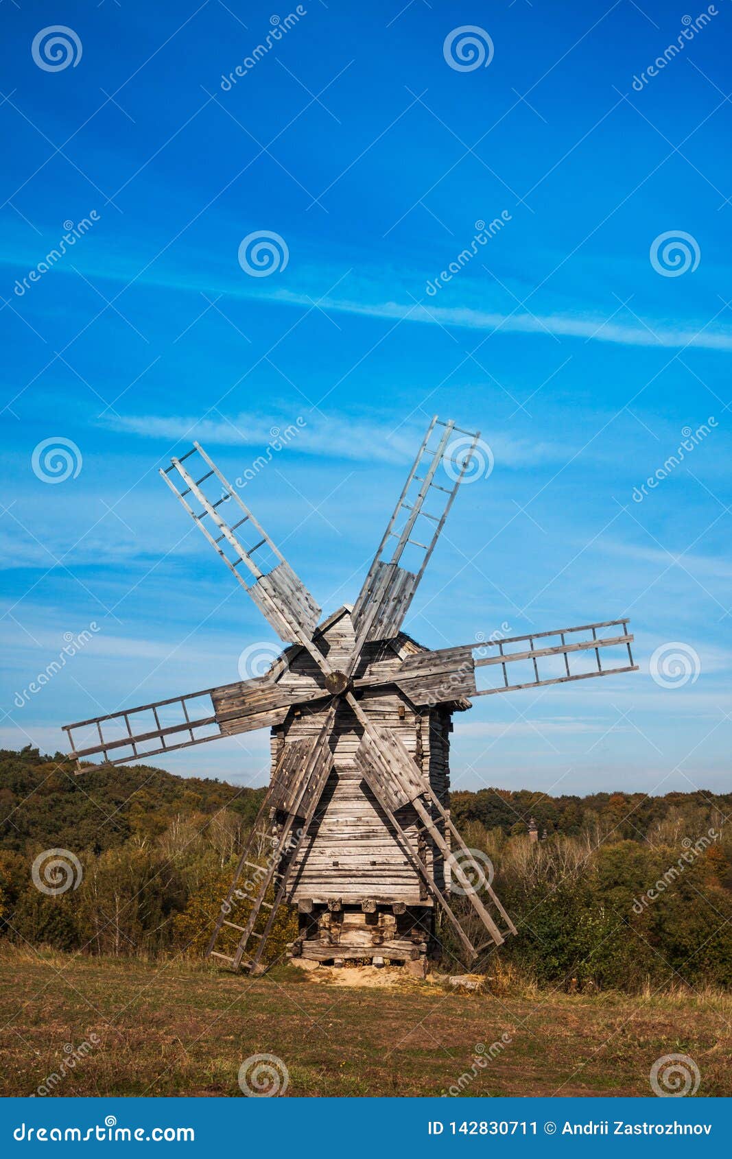 Old Wooden Windmill on the Hill Stock Image - Image of material ...