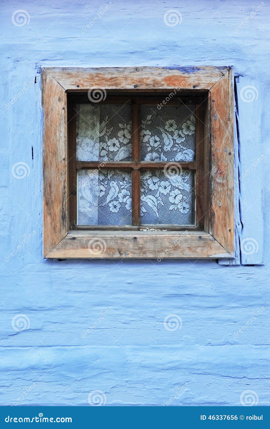 Old Wooden Window on Blue Wall Stock Photo - Image of wall ...