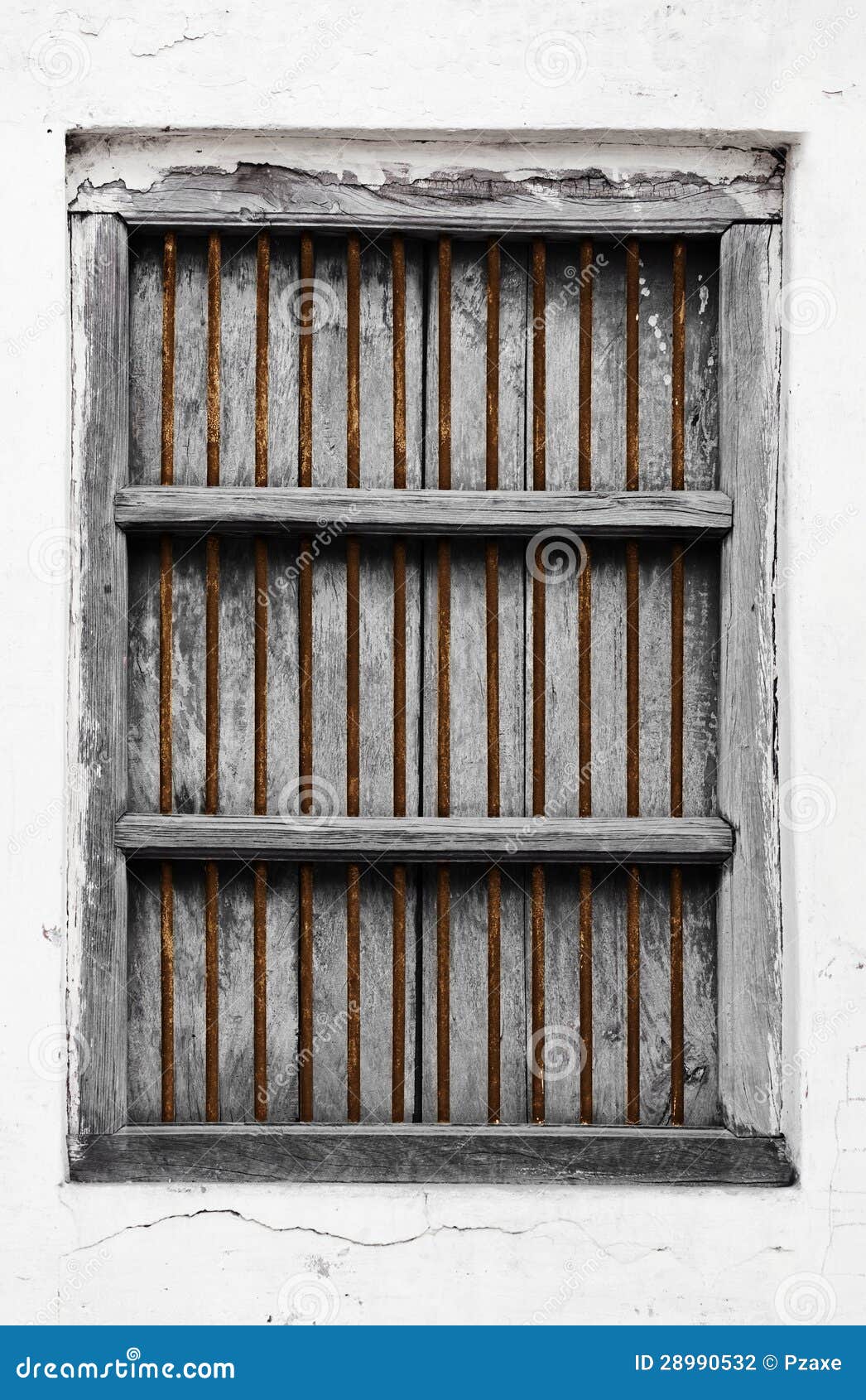 Old Wooden Window with Rusty Grate Stock Photo - Image of needy, dull ...