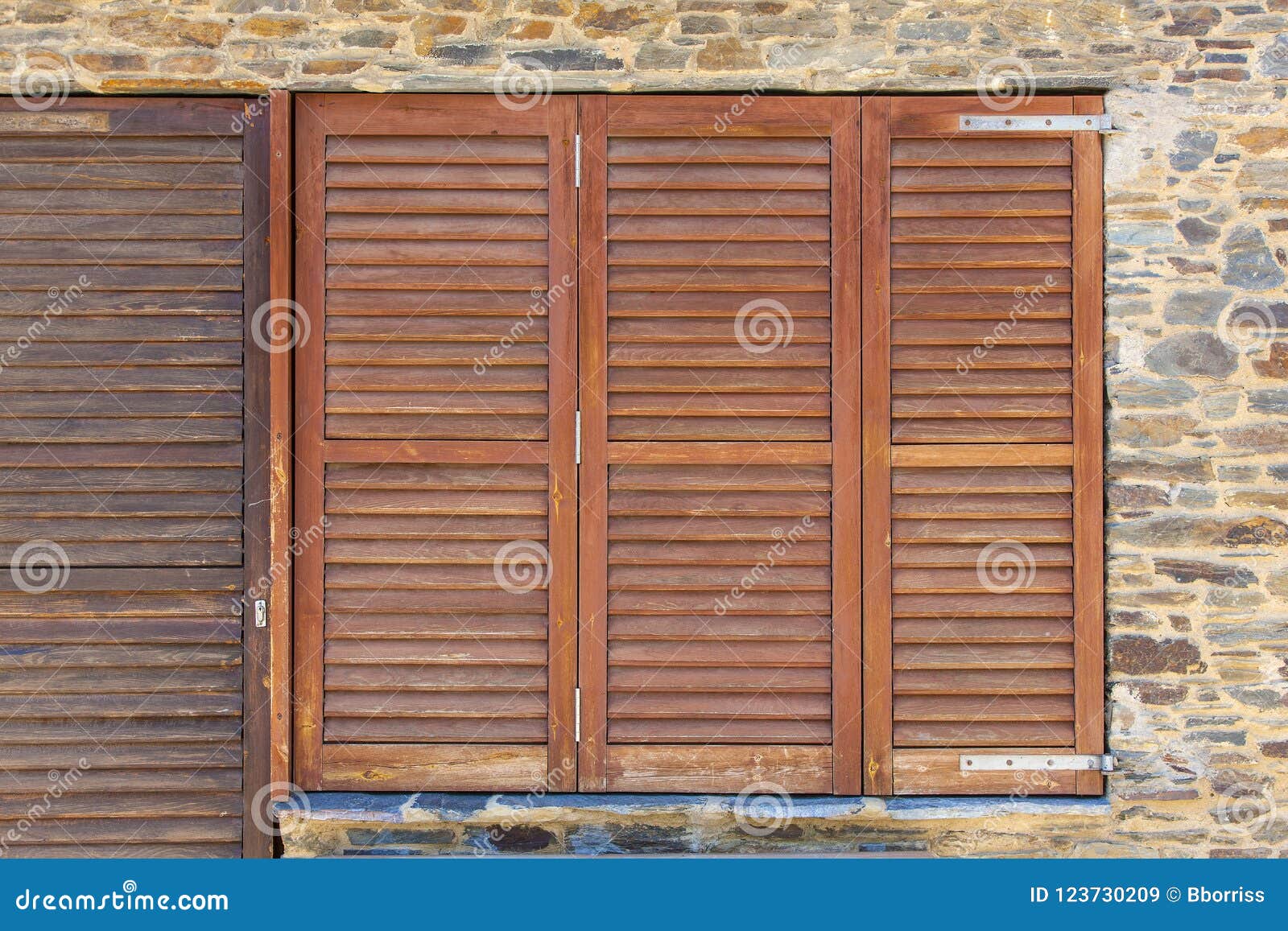 Old Wooden Windows Frame on Stone Wall in Spain. Stock Image - Image of ...