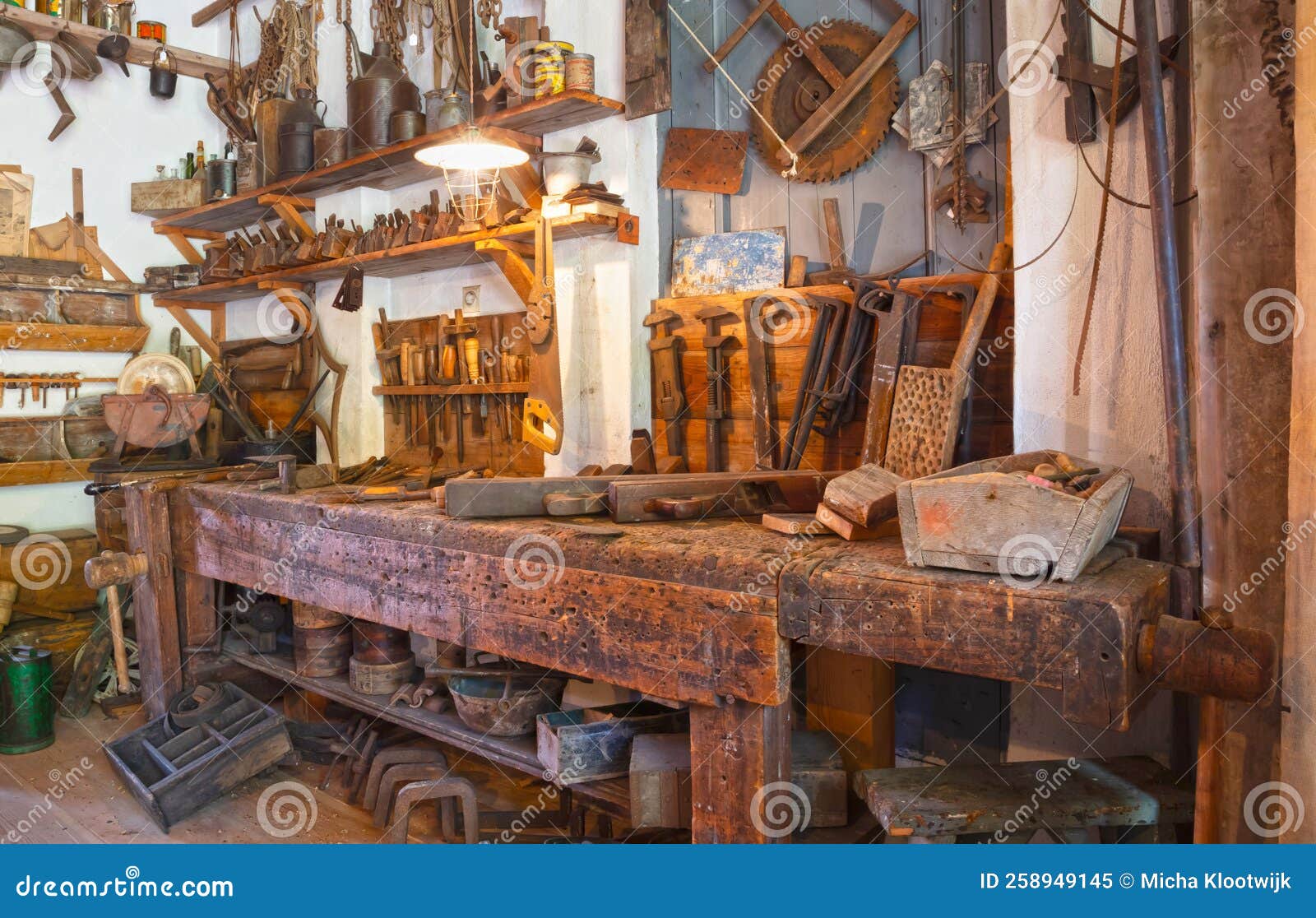 Old Woodworkers Shop with a Vintage Woodworkers Bench Stock Image ...
