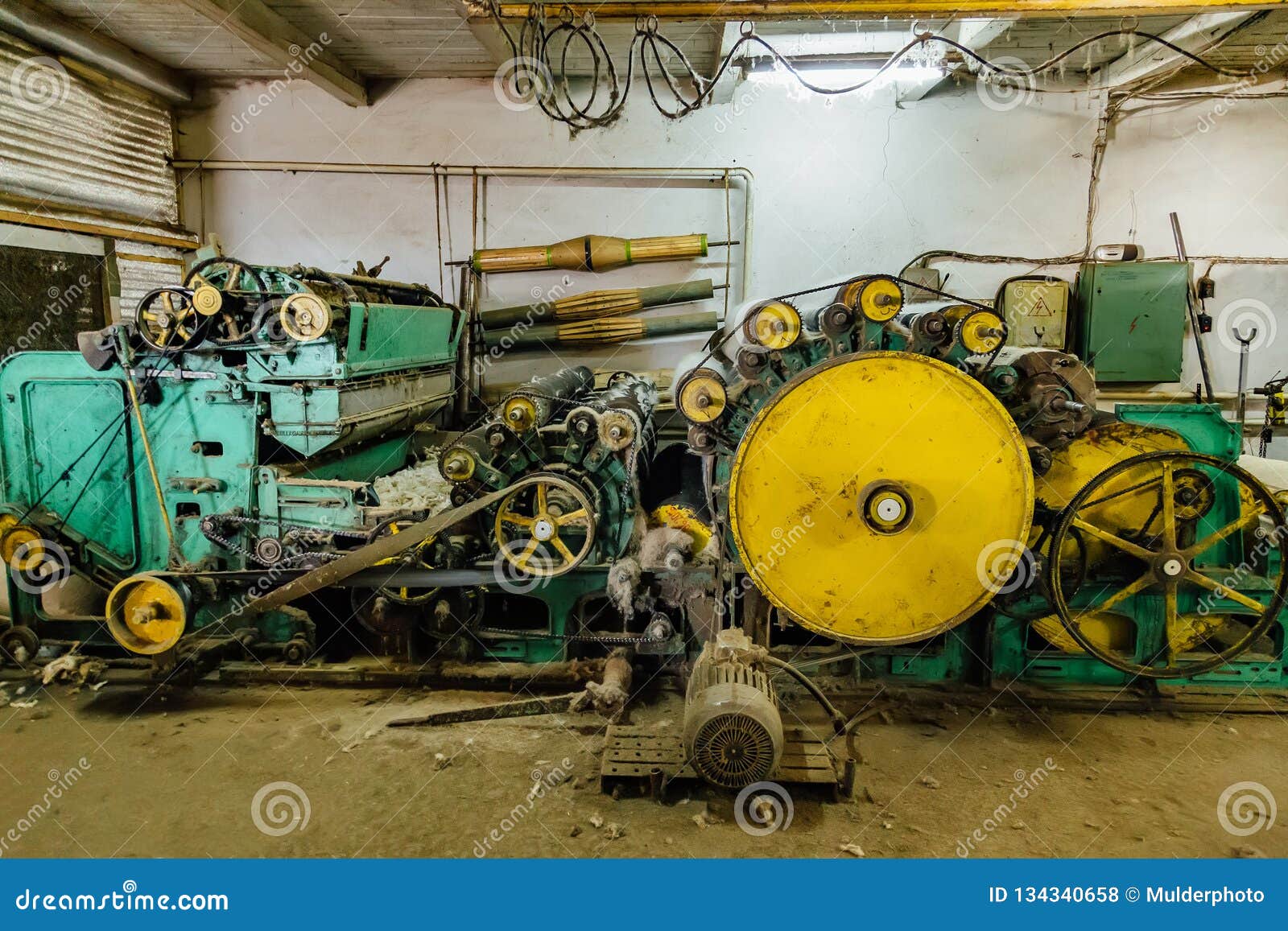 Old Wool Processing Machine. Carding of Wool Equipment Stock Photo ...