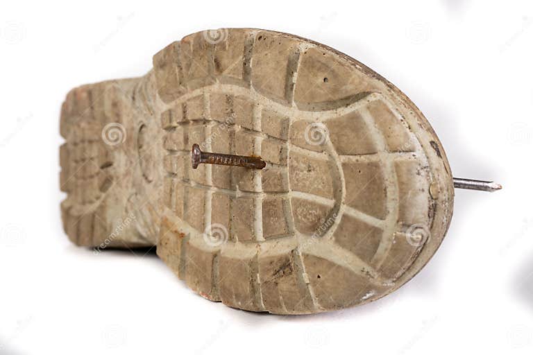 An Old Work Boot with a Nail. Construction Worker S Damaged Work ...