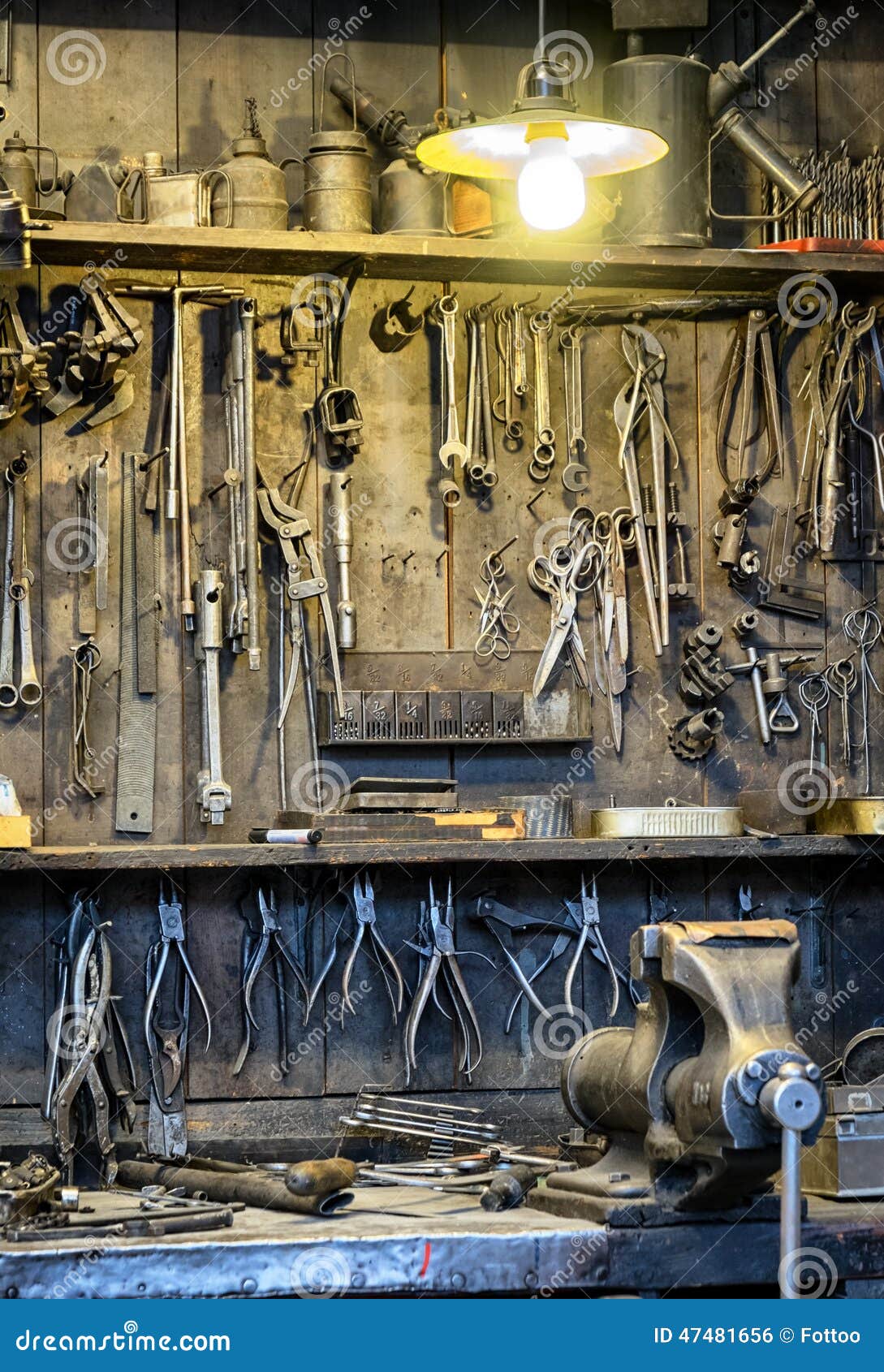 Old workbench stock photo. Image of drill, work, hammer - 47481656