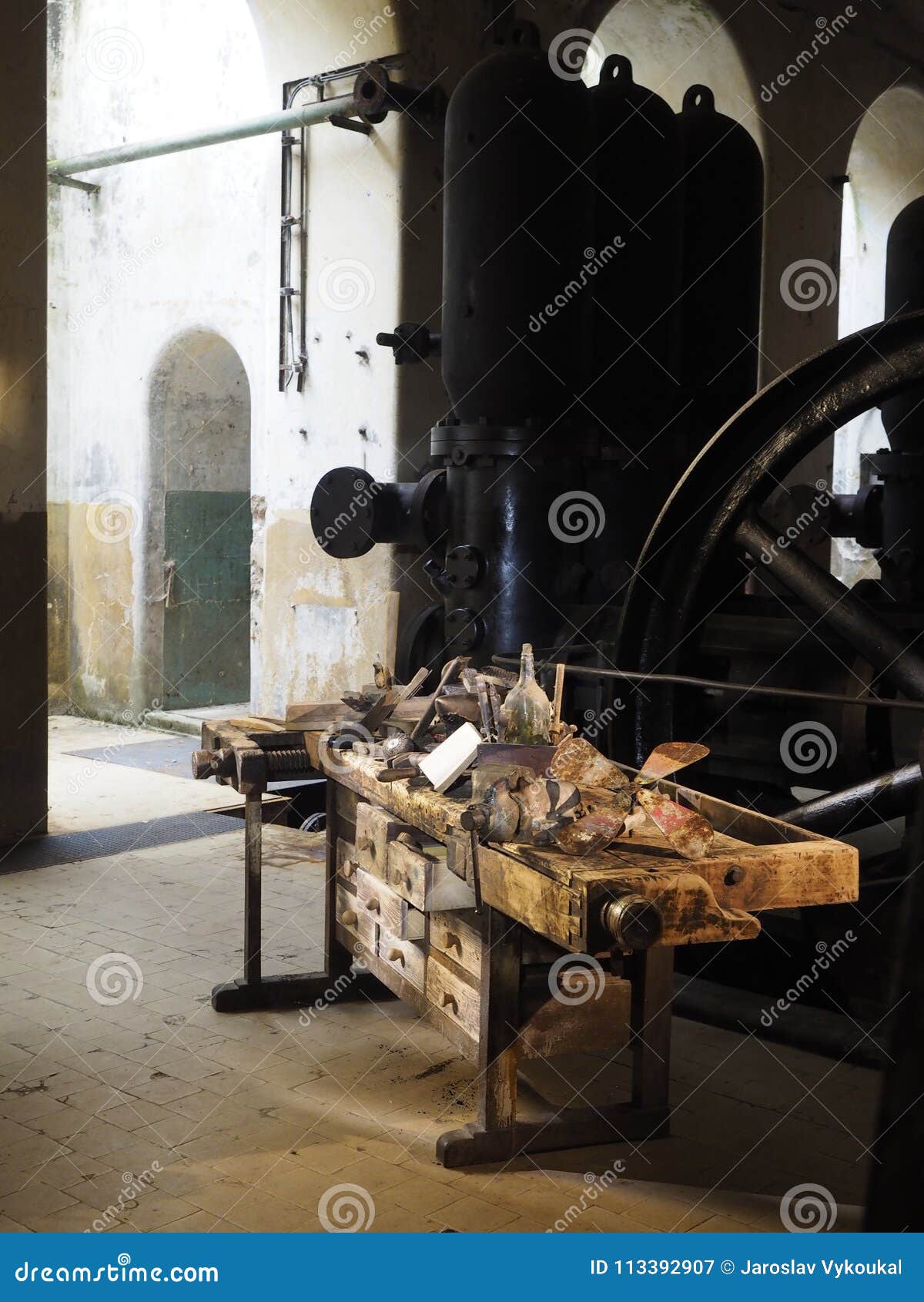 Old Workbench Full of Tools in an Old Factory Stock Image - Image of ...