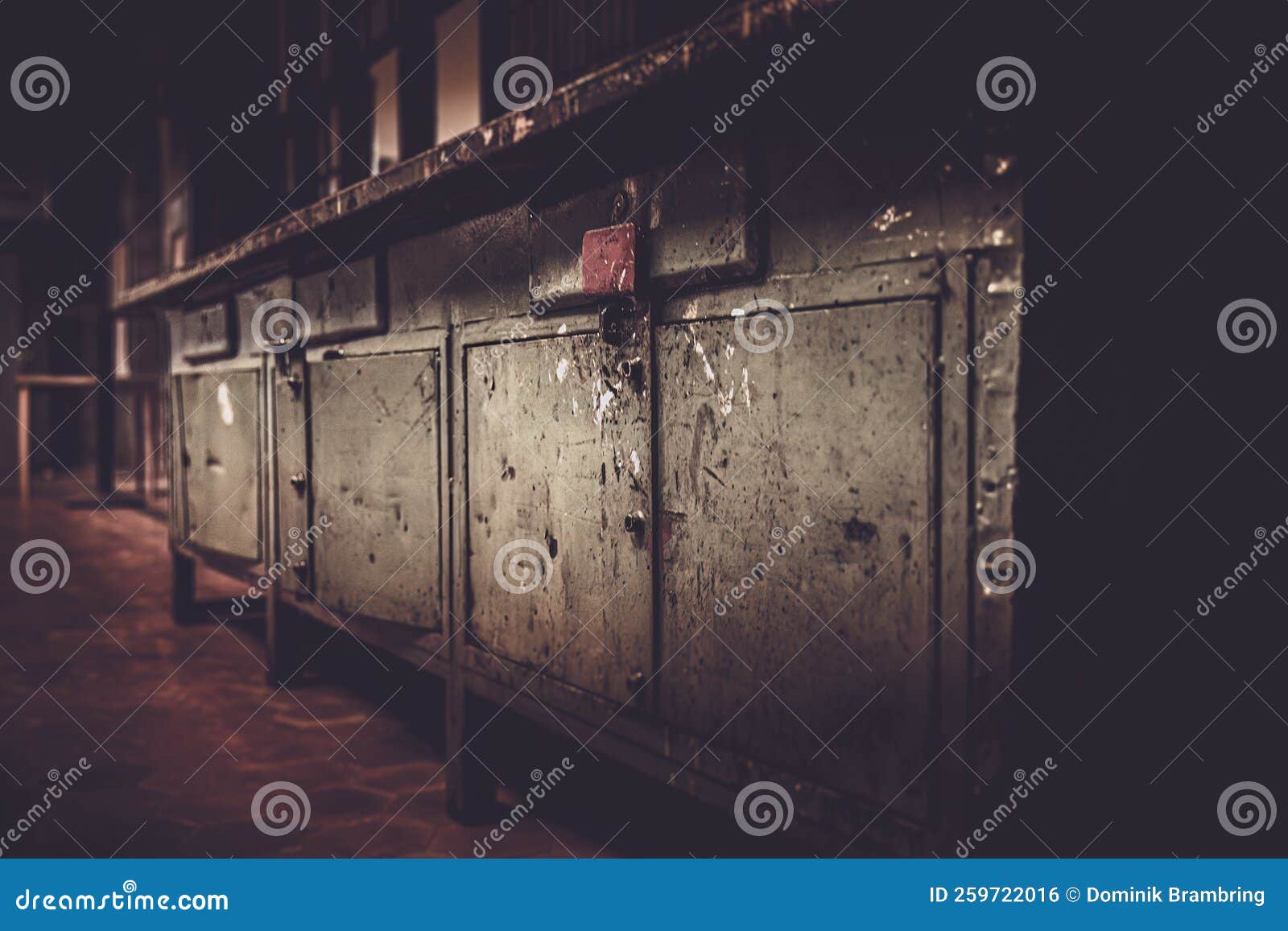 Old Workbench with Steel Cabinet Stock Photo - Image of metal, repair ...