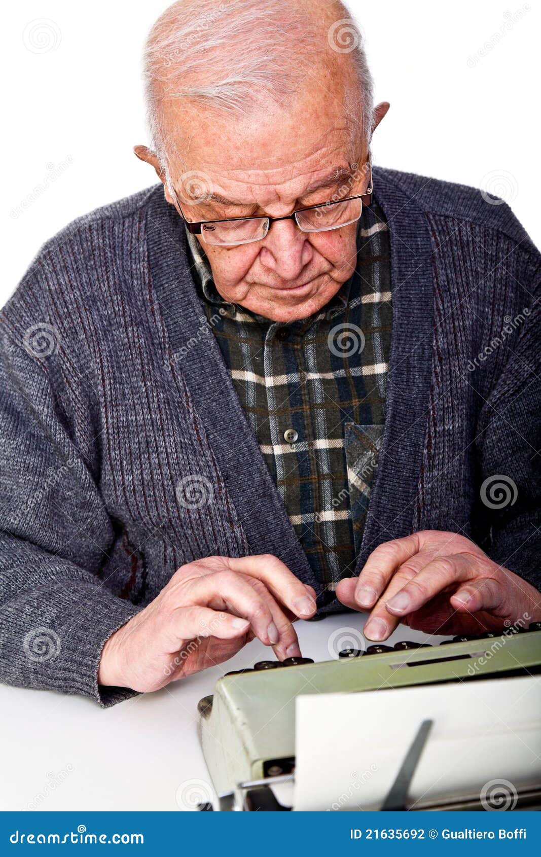 Old worker stock photo. Image of writer, typewriter, isolated - 21635692