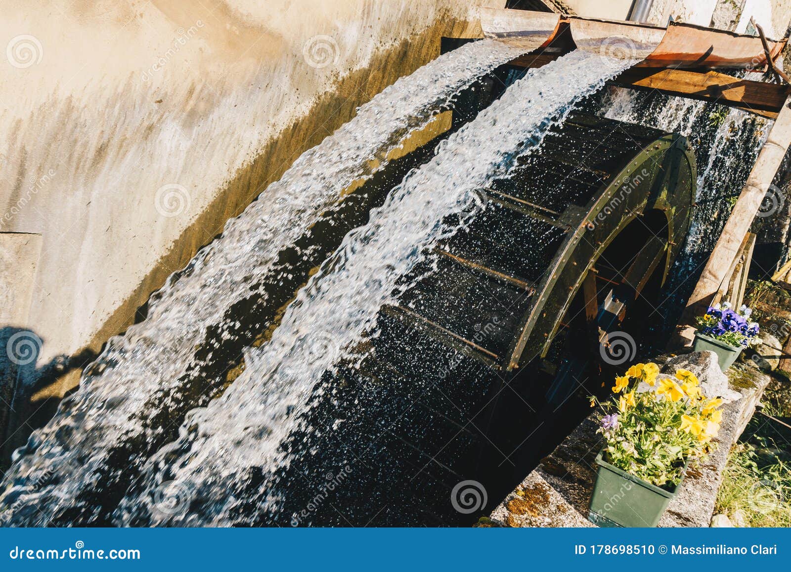 Old Working Watermill Wheel with Falling Water Stock Photo - Image of ...