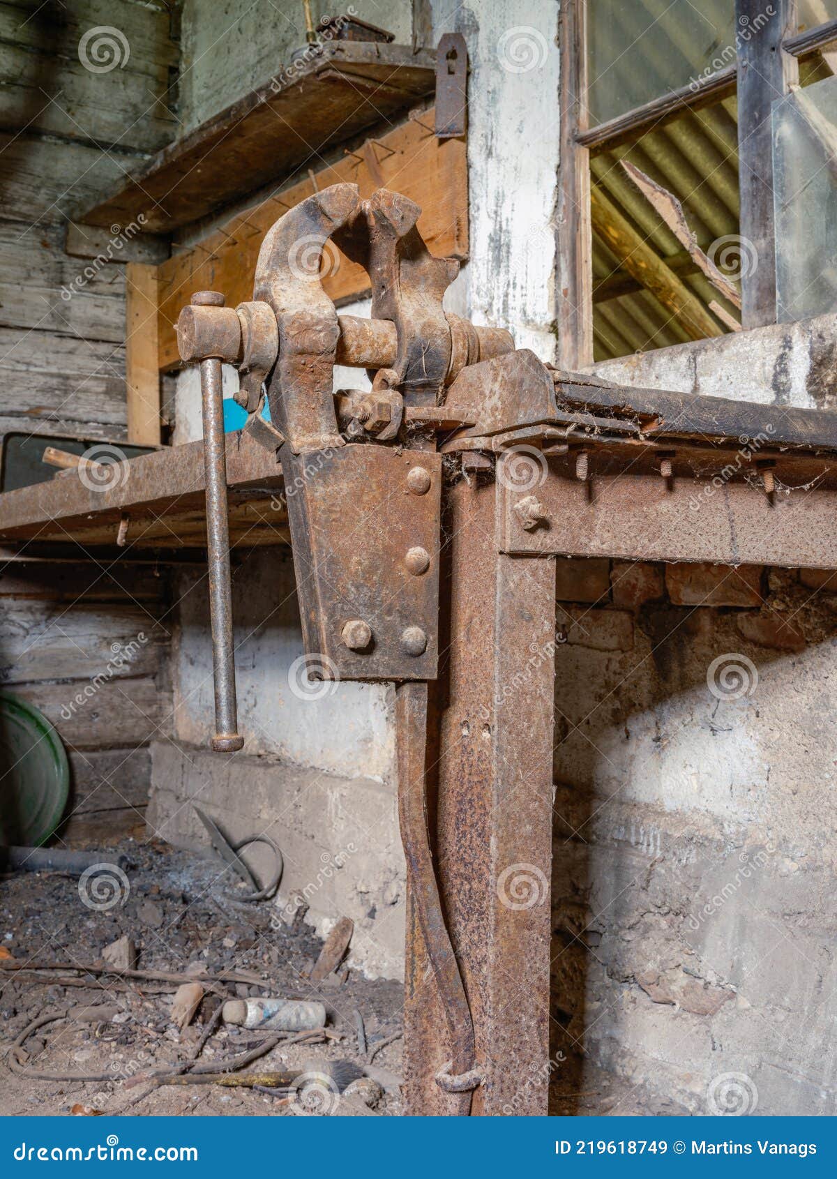 Old Workshop Smith Details with Rusty Tools and Stone Walls Stock Image ...