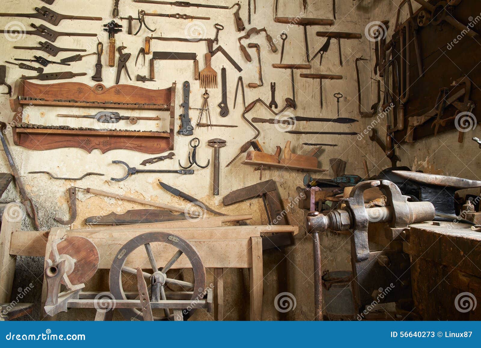 Old workshop stock image. Image of dusty, bench, carpentry - 56640273