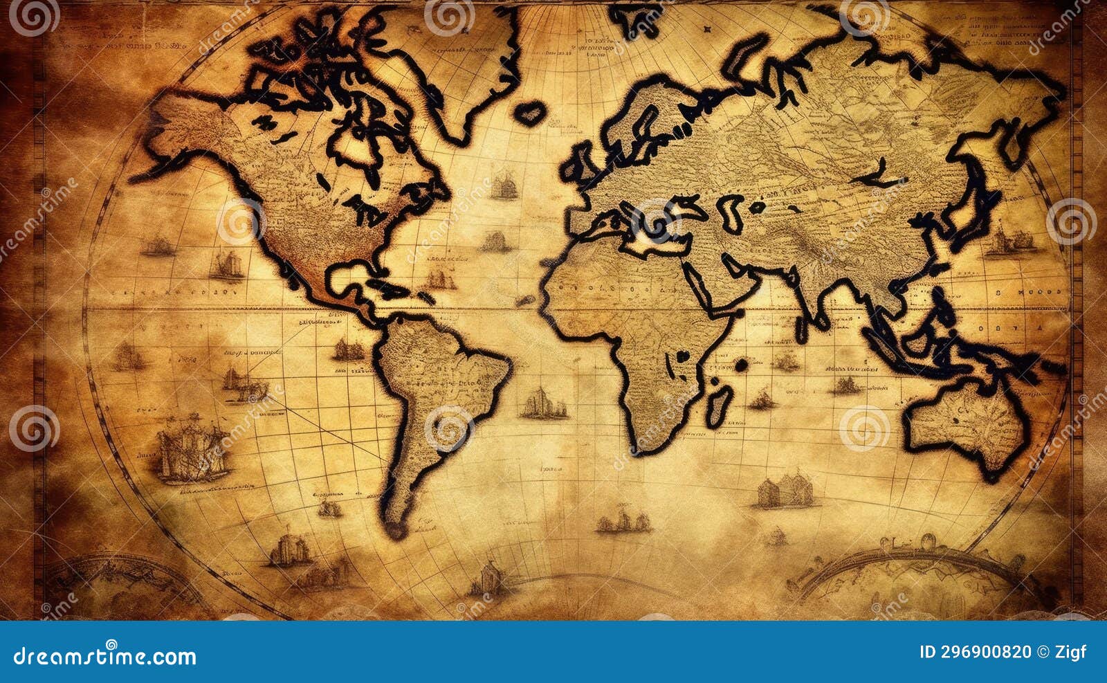 Old World Map on a Brown Background Stock Illustration - Illustration ...