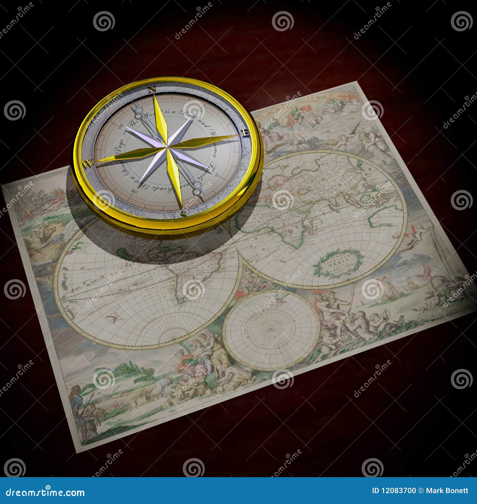 Old World Map and Compass stock illustration. Illustration of north ...