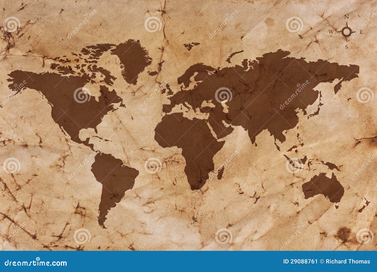 World Map On Old Parchment With Country Names Royalty-Free Stock ...