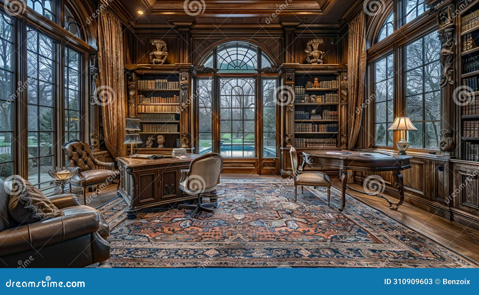 Old-world Study With Rich Wood Paneling And A Hidden Bookcase Door ...
