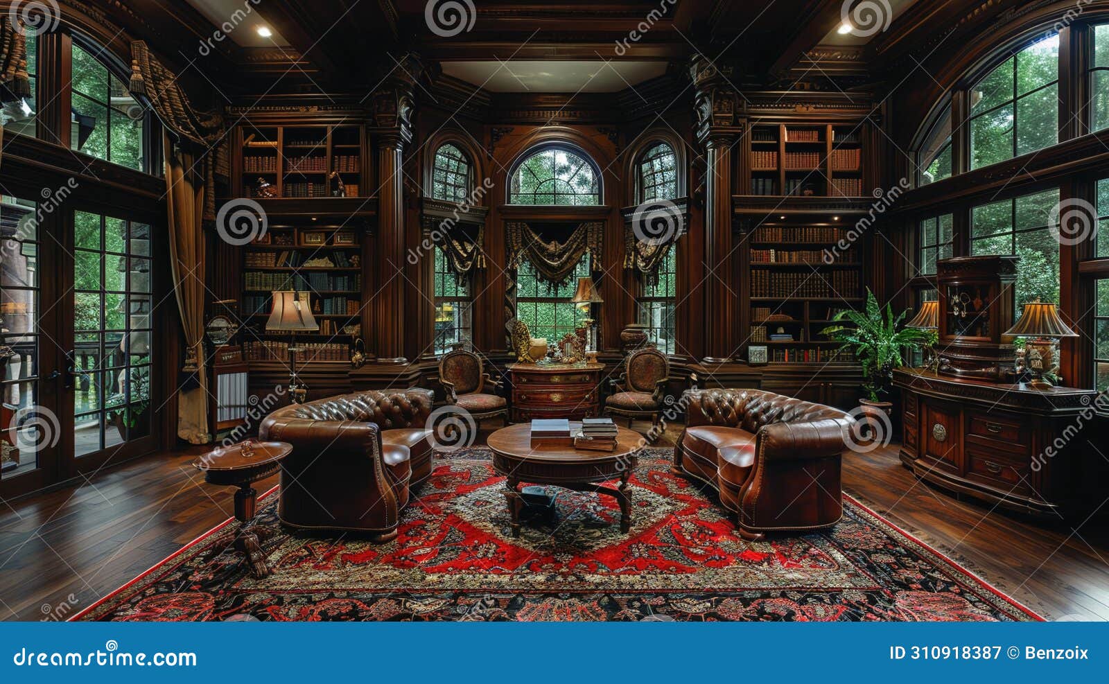 Old-world Study With Rich Wood Paneling And A Hidden Bookcase Door ...