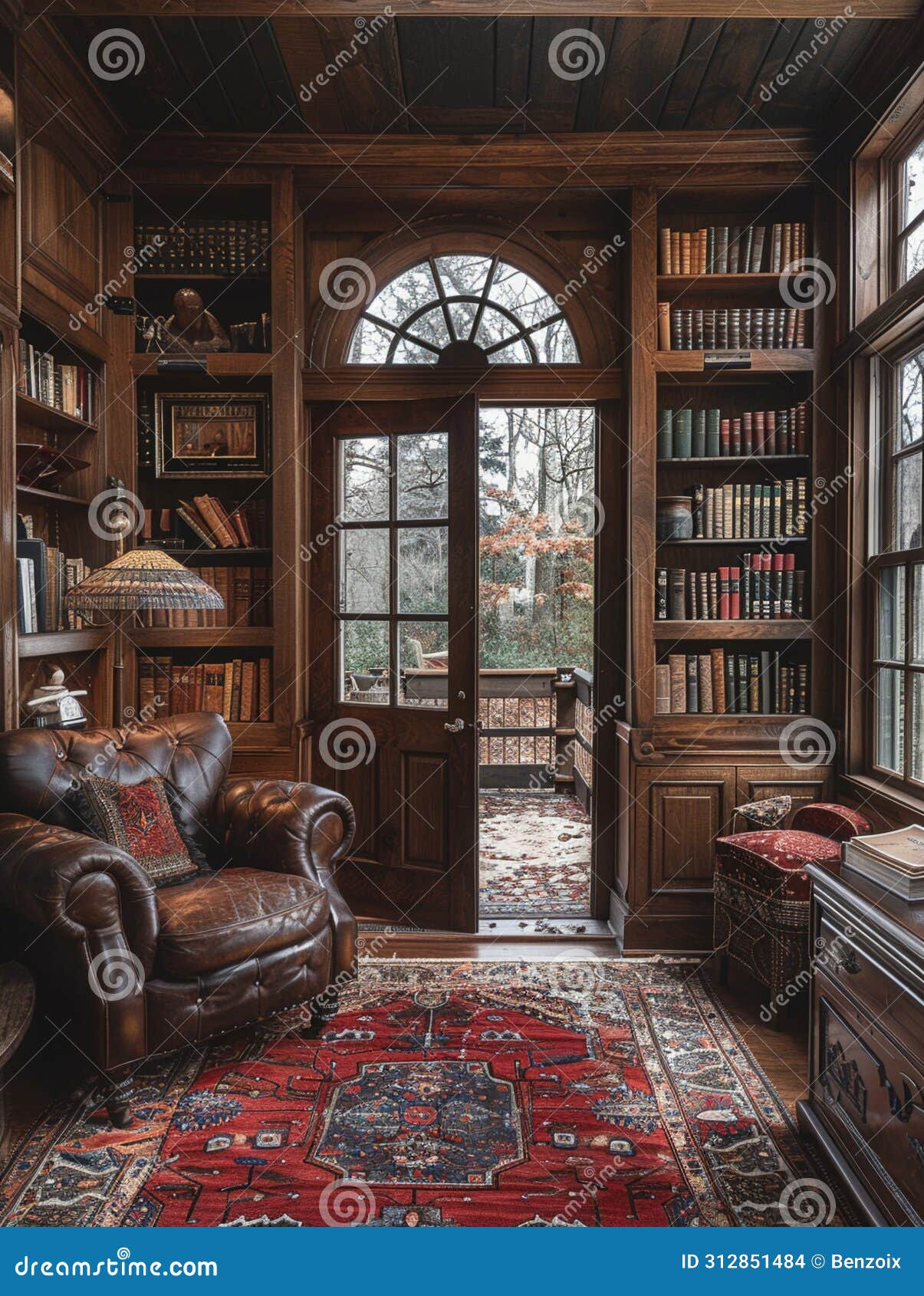 Old-world Study With Rich Wood Paneling And A Hidden Bookcase Door ...