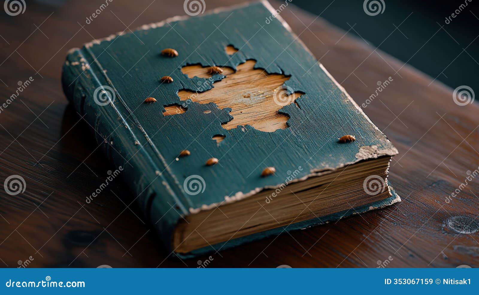 Old Worn Book with Damage on Covered Corner Rustic Wooden Table ...