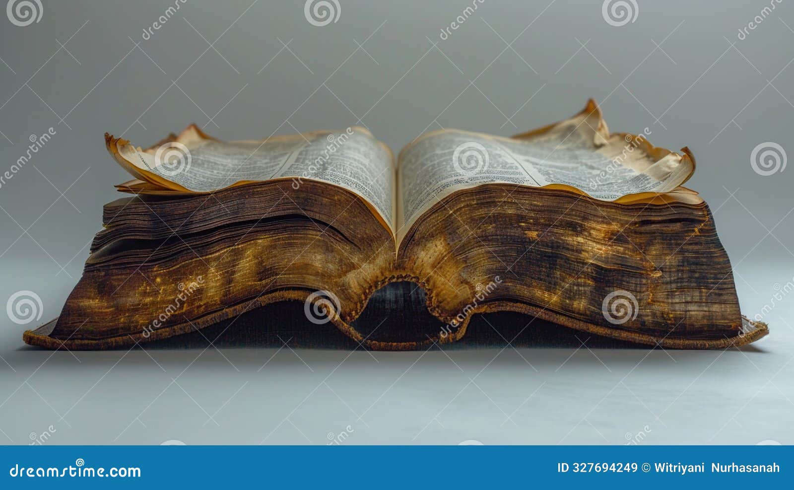 Old, Worn Book Opens To Blank Pages Against A White Canvas Stock Photo ...