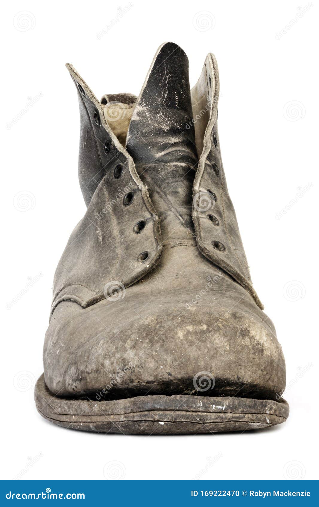 Old Worn Boot Isolated on White Front View Stock Photo - Image of worn ...