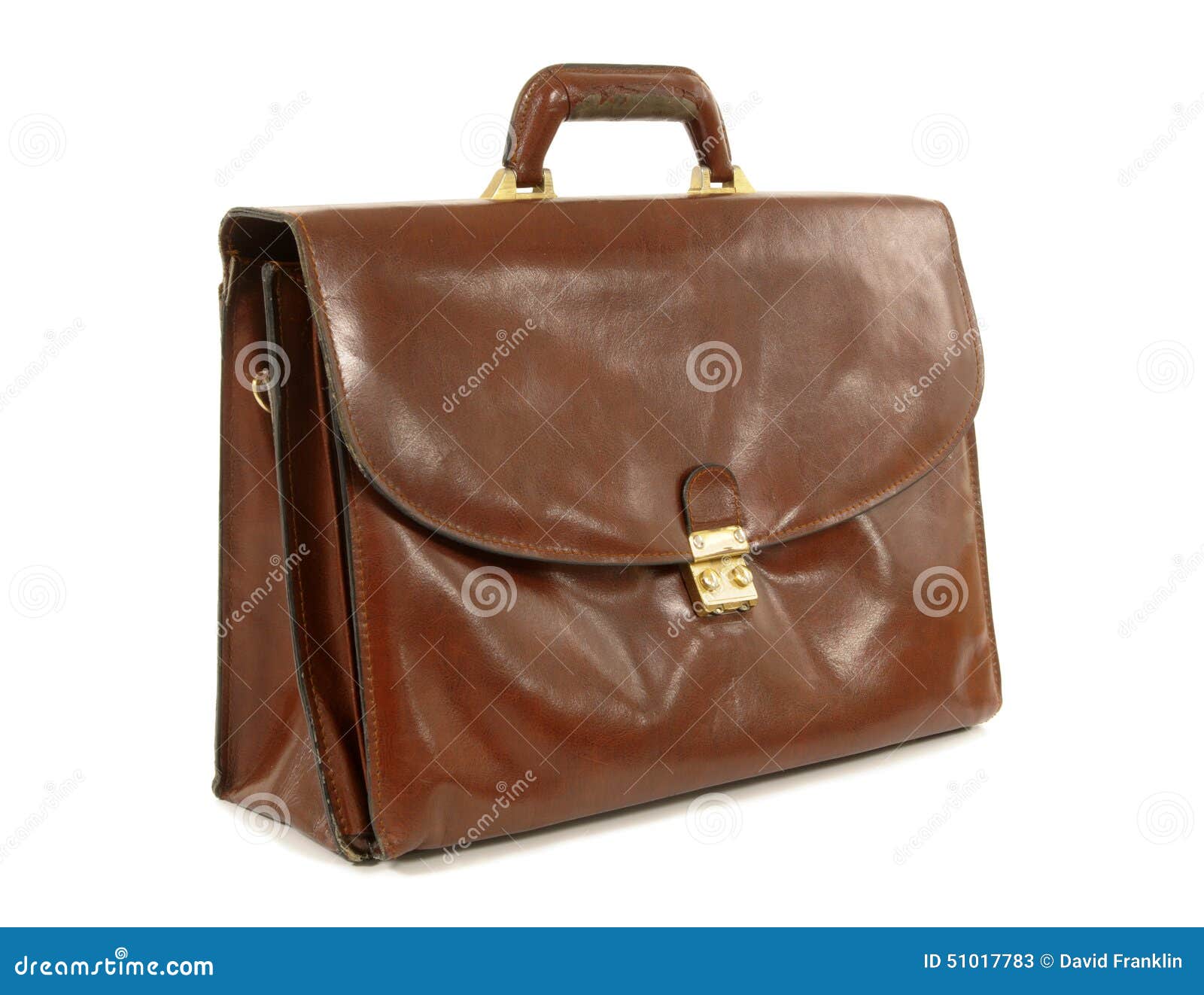 Old Worn Brown Leather Briefcase Front View, Isolated On White ...