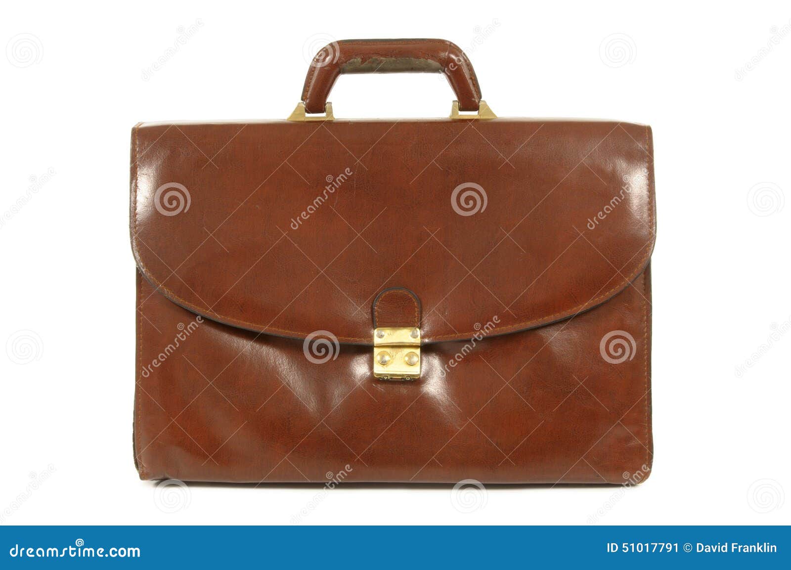 Old Worn Brown Leather Briefcase Front View, Isolated on White ...
