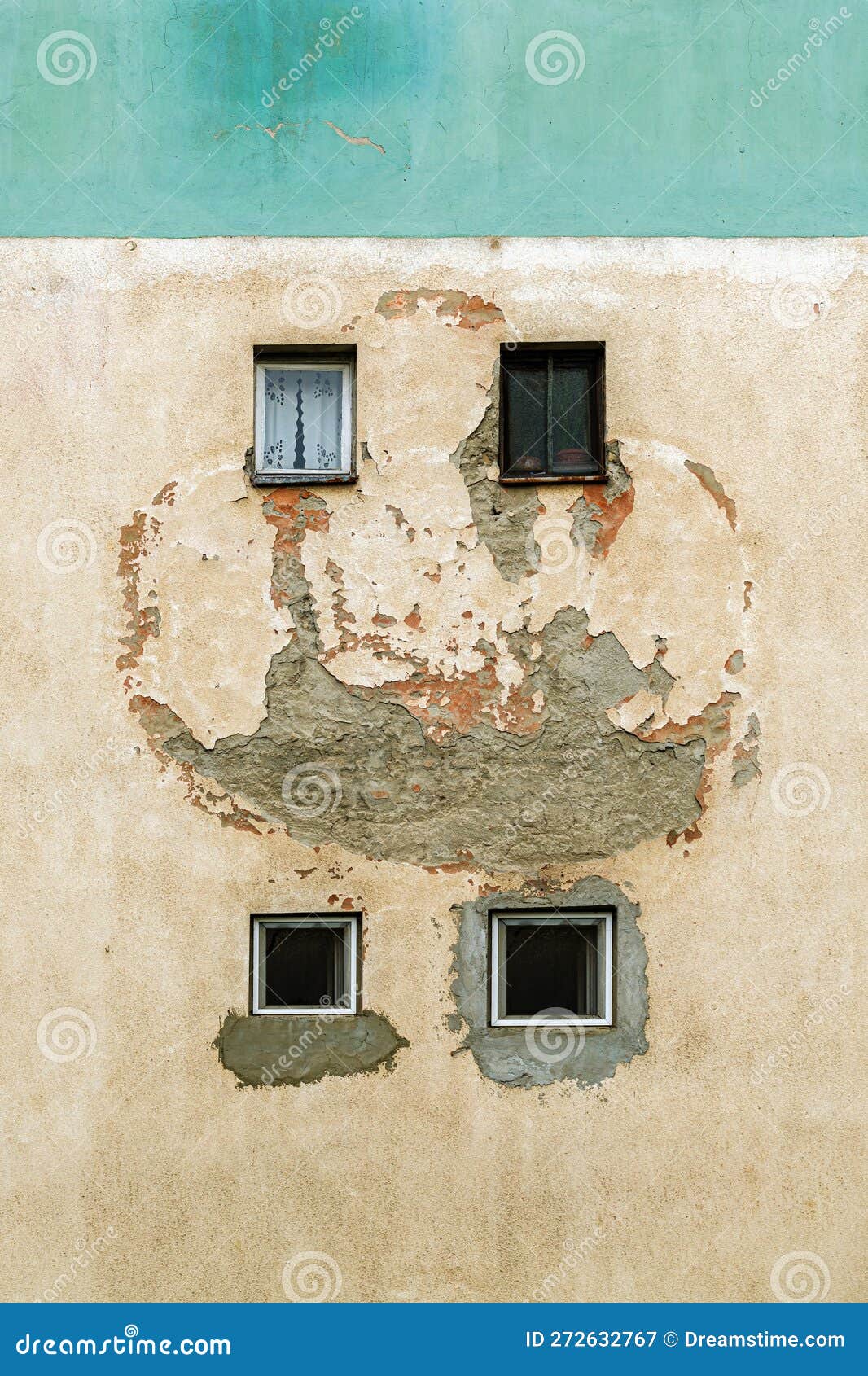 Old Worn Building Facade with Small Windows Stock Image - Image of ...