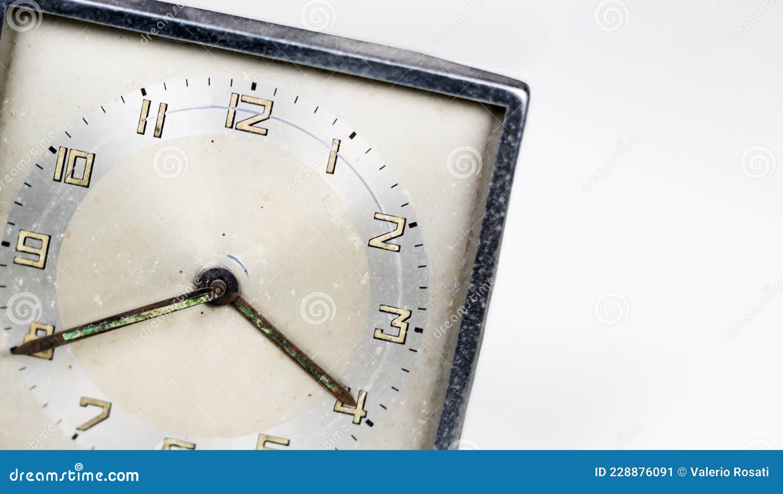 Old Worn Clock with Square Dial Isolated on a White Background Stock ...