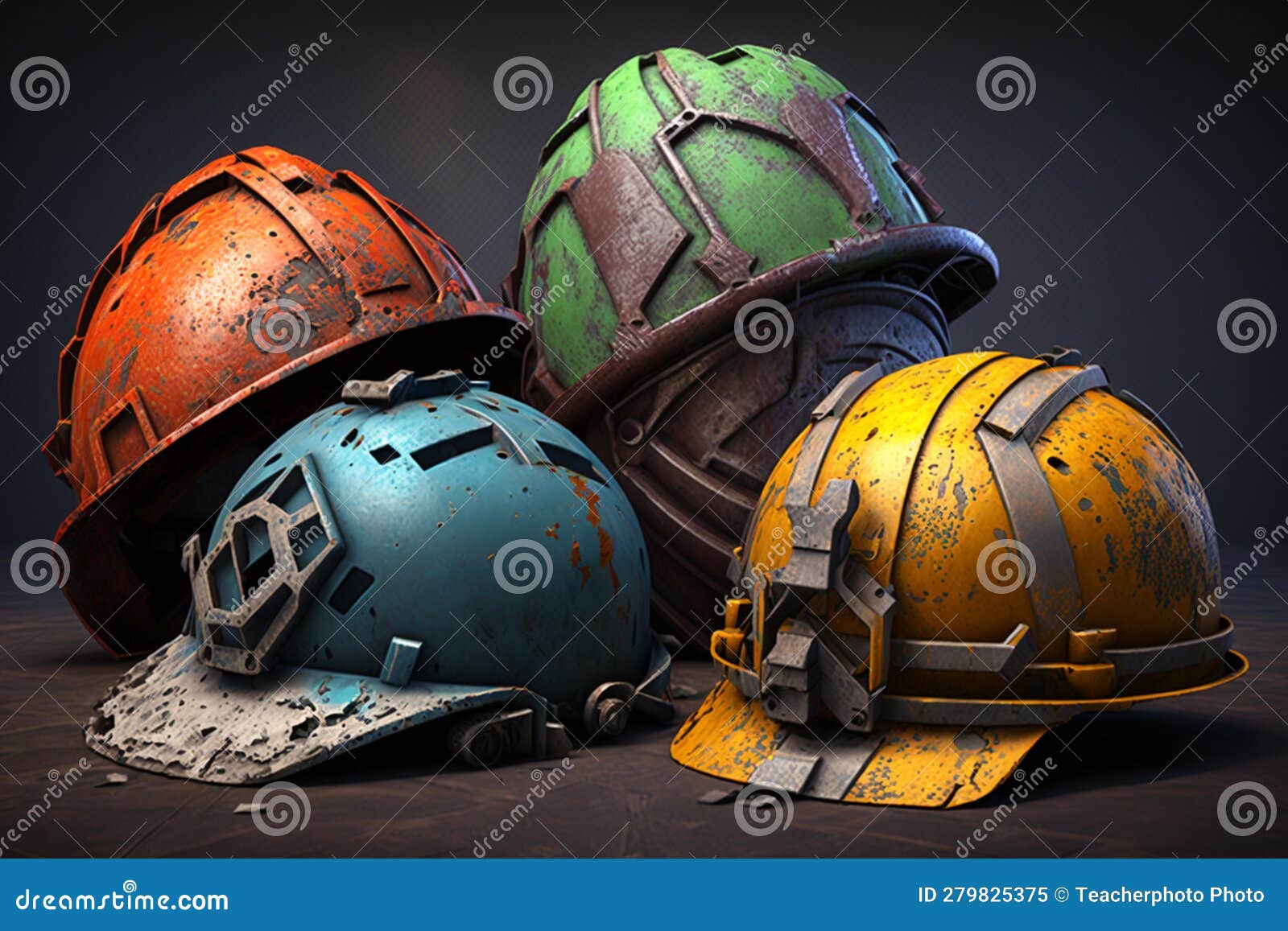 Old and Worn Colorful Construction Helmets. Generative AI Stock ...
