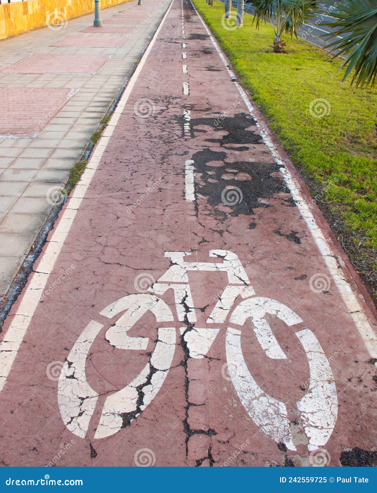 Old Worn Cycleway at Side of Pavement Stock Image - Image of road ...