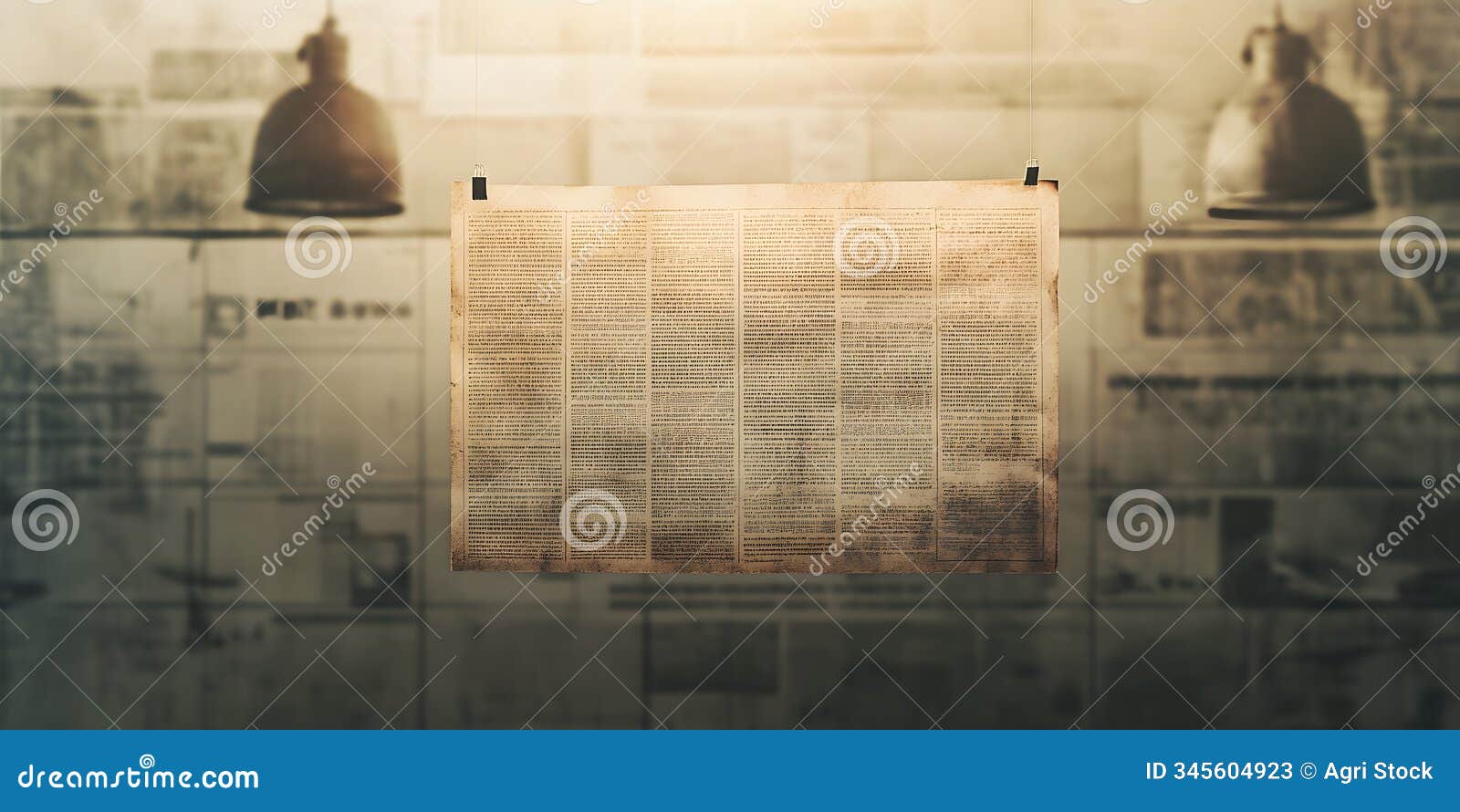 Old, Worn, and Hanging Newspaper with Black Ink Text Stock Illustration ...