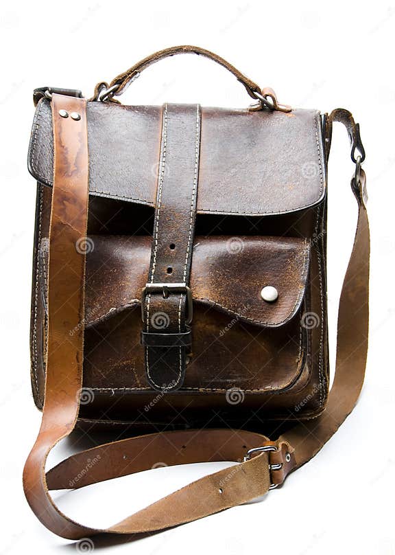 Old worn leather bag stock image. Image of greece, cotton - 5220345