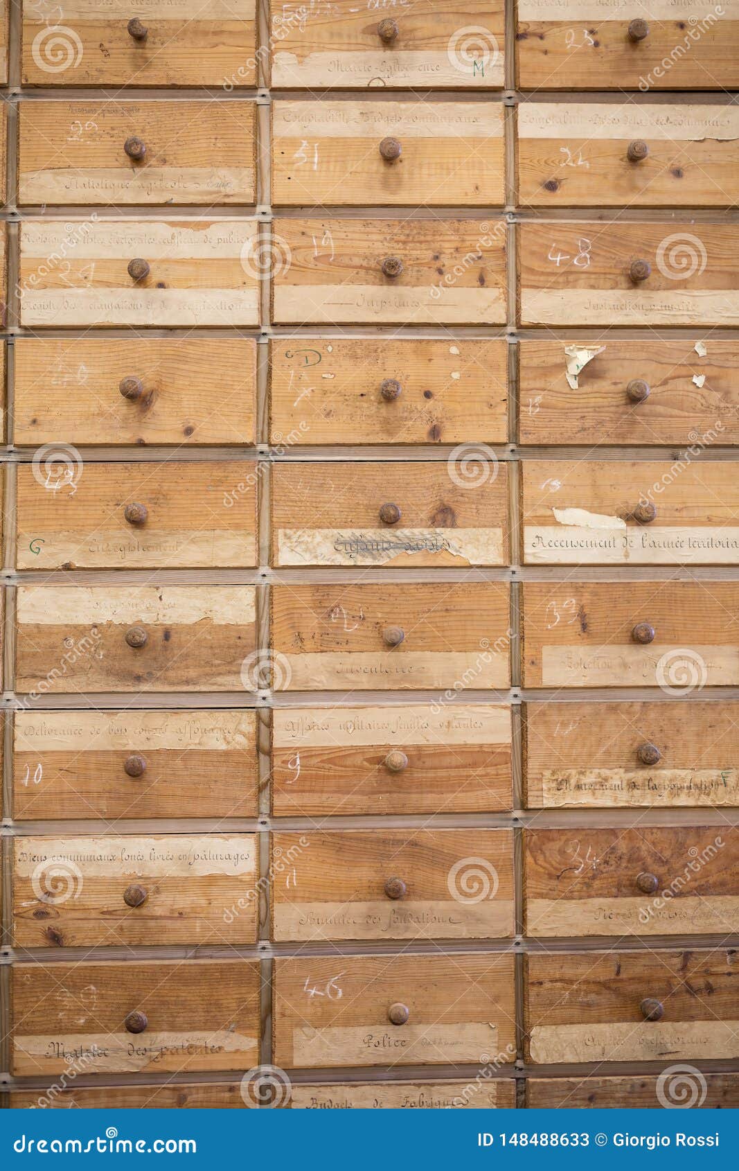 Old and Worn Multiple Wooden Drawers with Numbers Stock Image - Image ...