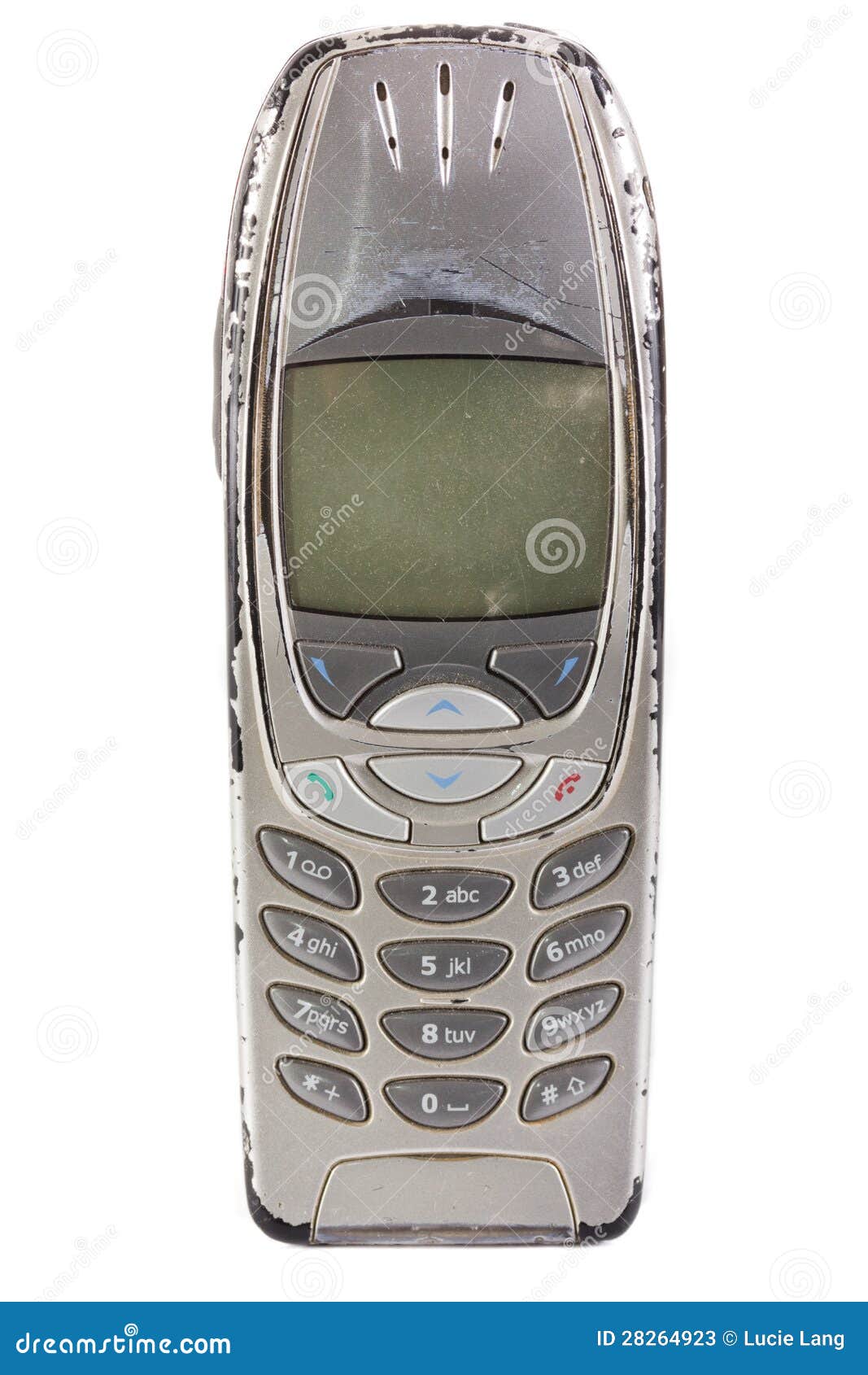 An Old Worn Out Cell Phone Over White Stock Image - Image of grey ...