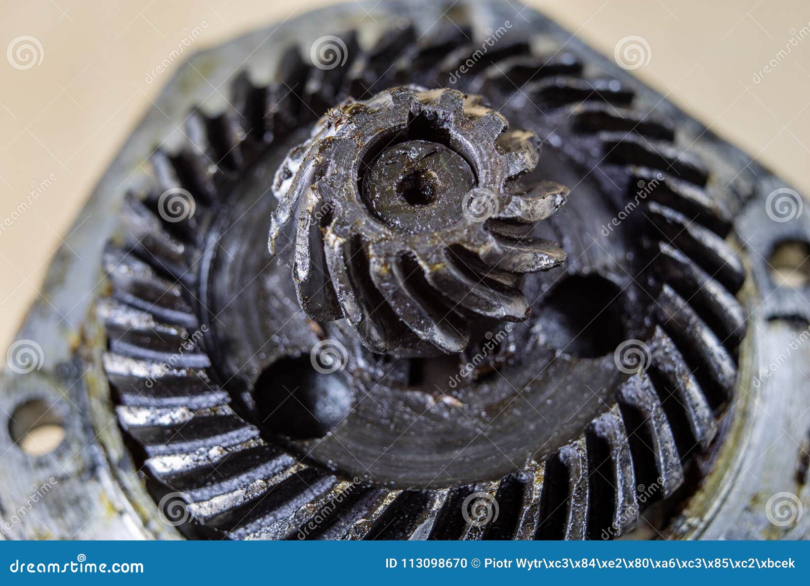 Old Worn Out Gears in an Angular Gear. Mechanical Accessories De Stock ...