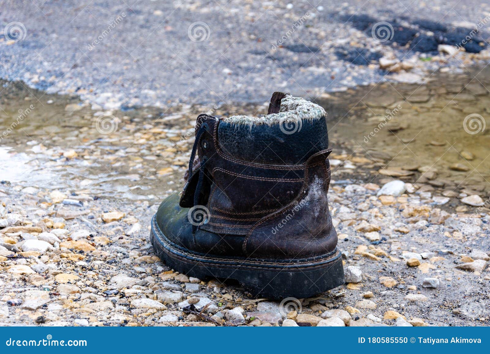 Old Worn Out Leather Shoe Outdoors. Stock Photo - Image of combat, pair ...