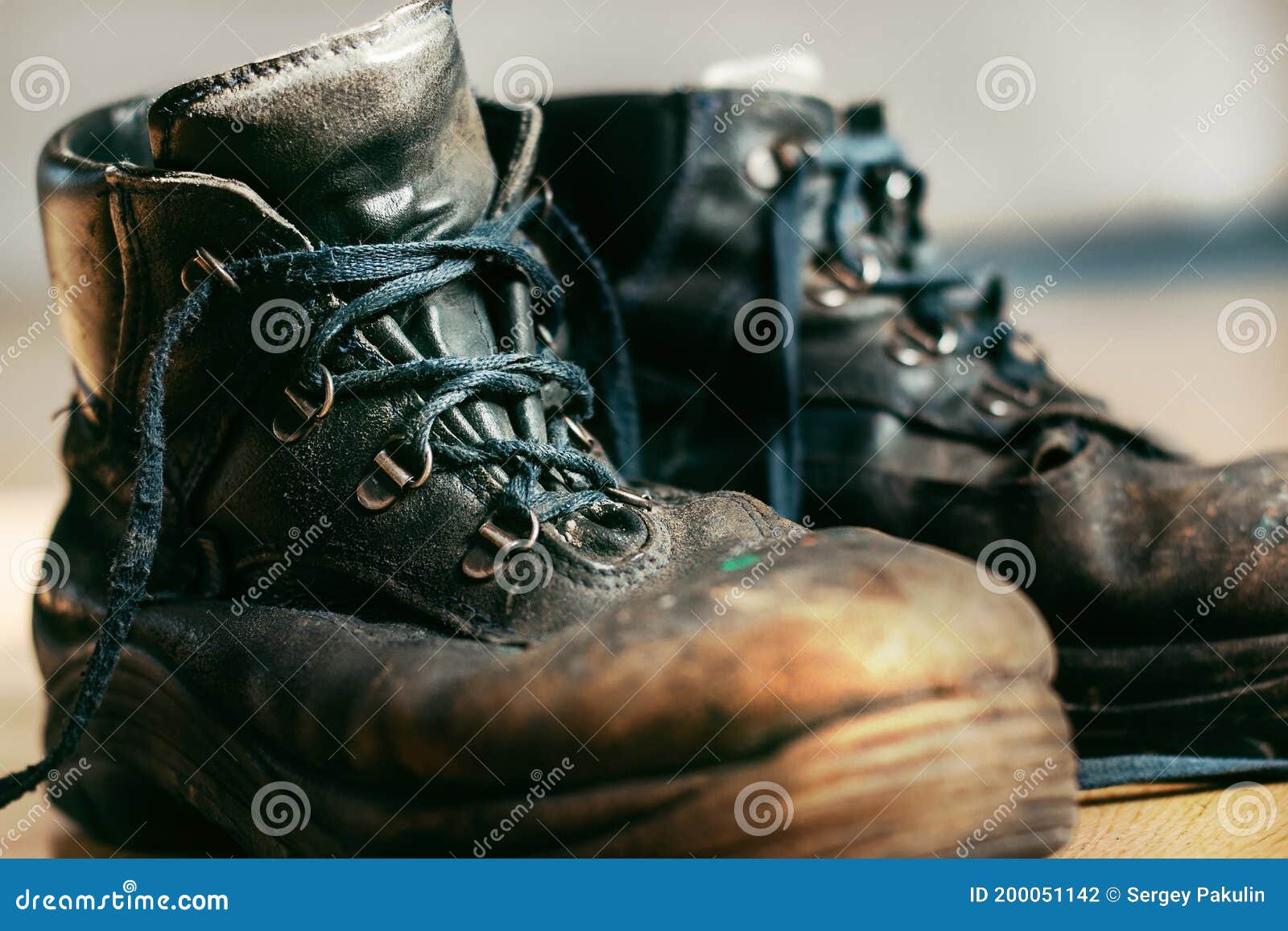 Old Worn-out Workman`s Shoes. Shoes that Require Repair or Replacement ...