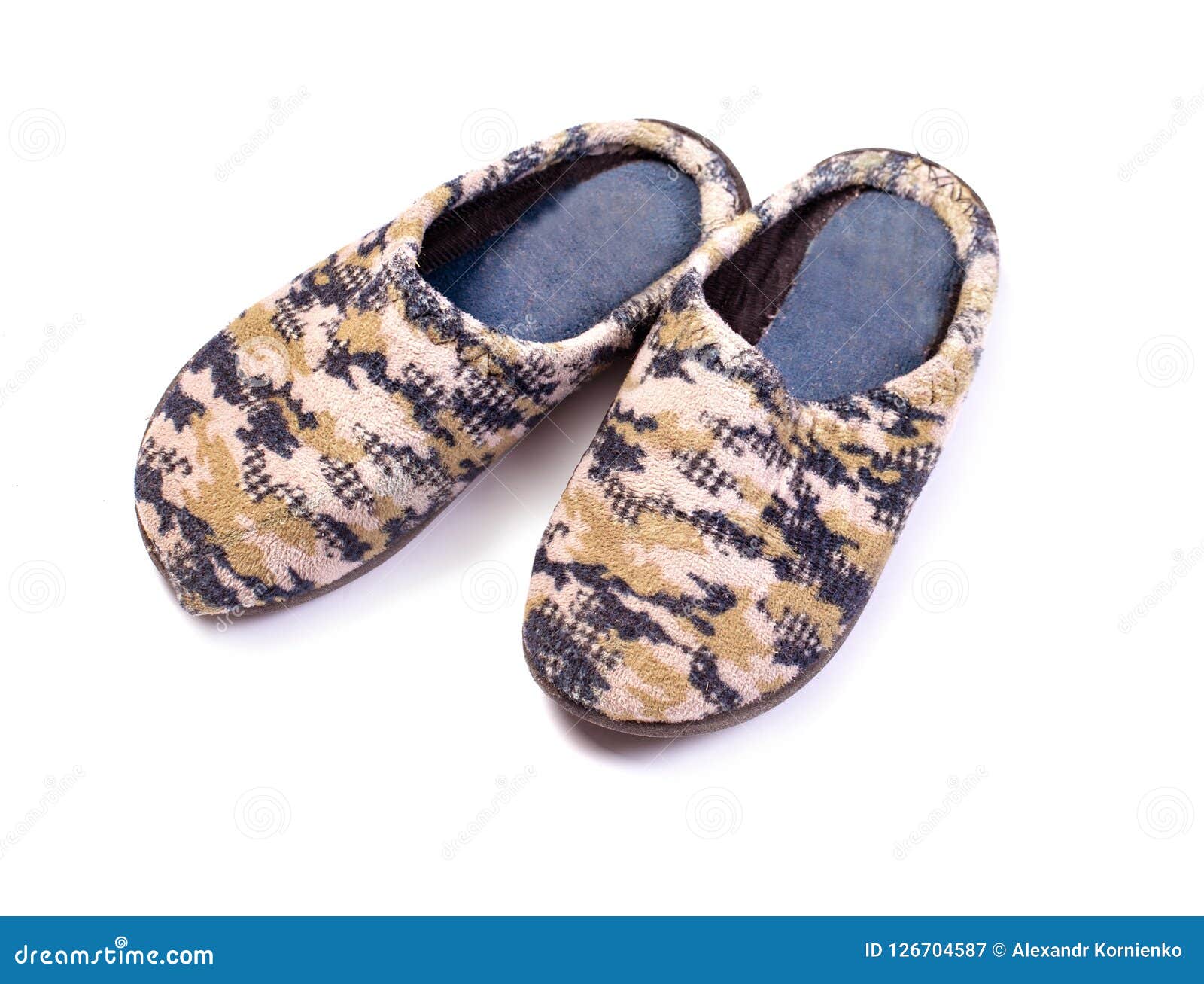 Old worn slippers on white stock image. Image of object - 126704587
