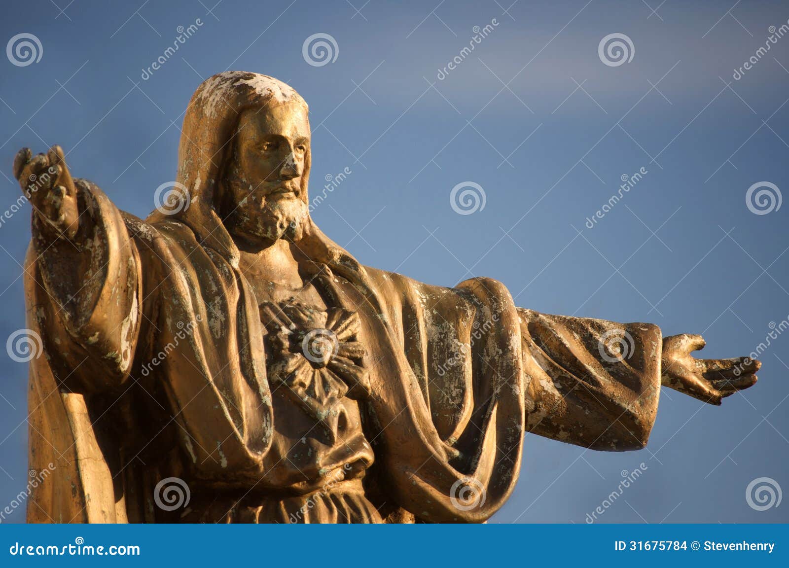 Old, Worn Statue of Jesus Christ Stock Photo - Image of heart, gold ...