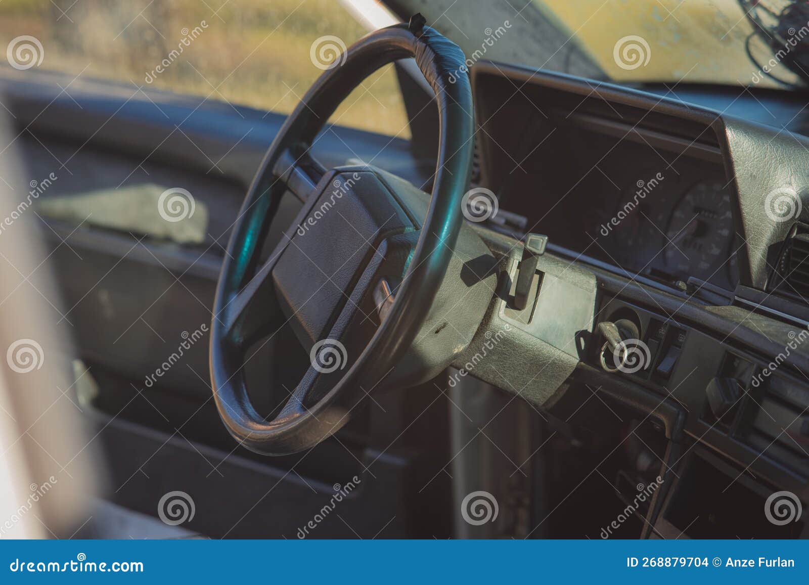 Old and Worn Steering Wheel of an Older Car. Rectangular Shape O Stock ...