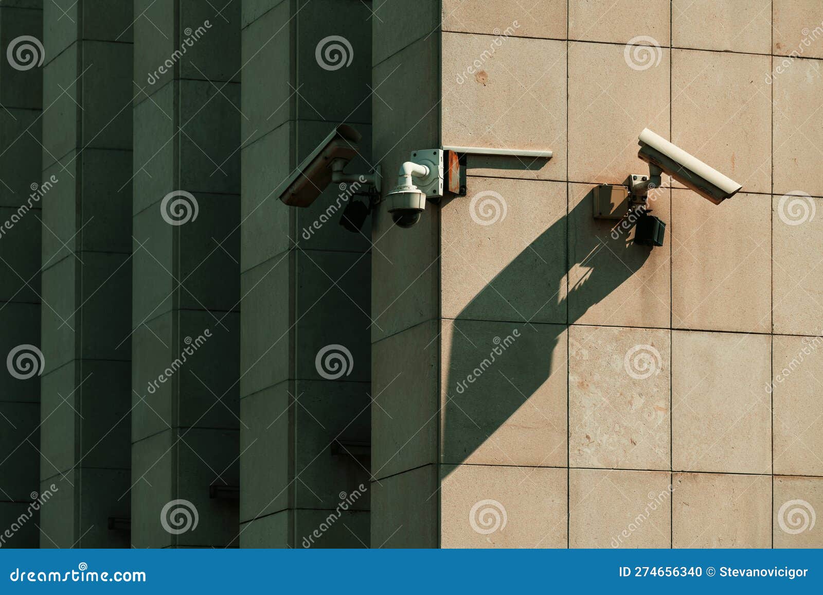 Old Worn Surveillance Security Cameras Mounted on Building Wall Stock ...